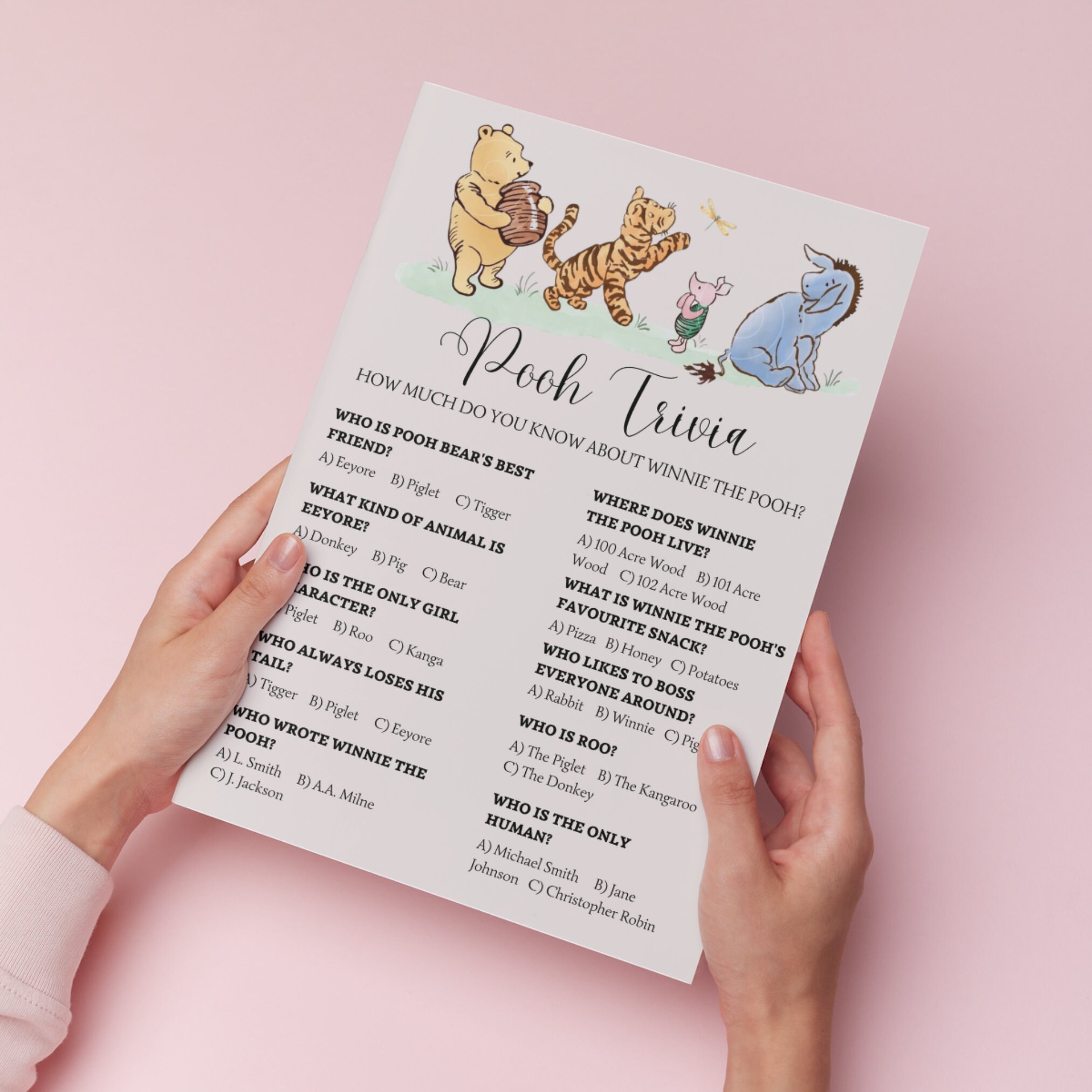 Classic Winnie the Pooh Baby Shower Game Bundle, Editable Winnie the ...