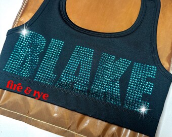 Personalized Rhinestone Sports Bra With Name or Word of Your Choosing ...