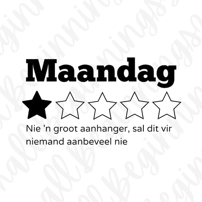 Maandag SVG| Cut Files | Instant Digital Download | Afrikaans | PNG ...