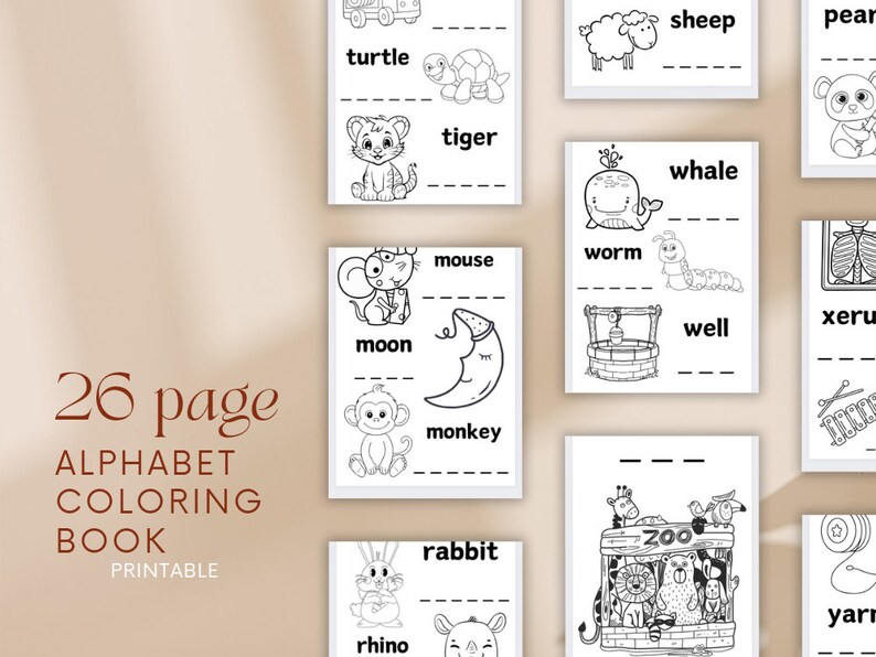 26 Page A4 Alphabet Coloring Book Learning Bundle Printable Kids ...