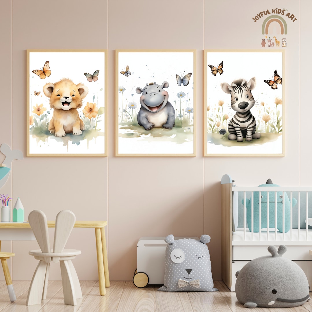 Wall Art Set of 3 Posters | Safari Animals Adventure | Kids Room ...