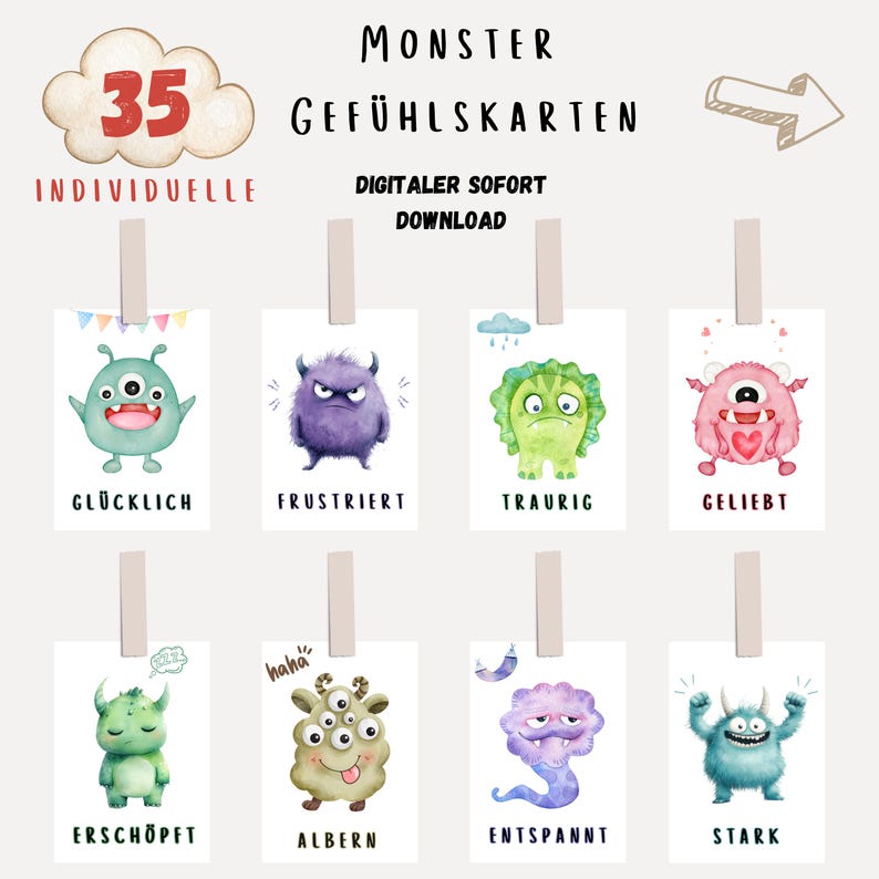 35 Monster Emotion Cards I Montessori I Emotions Children I Learning ...