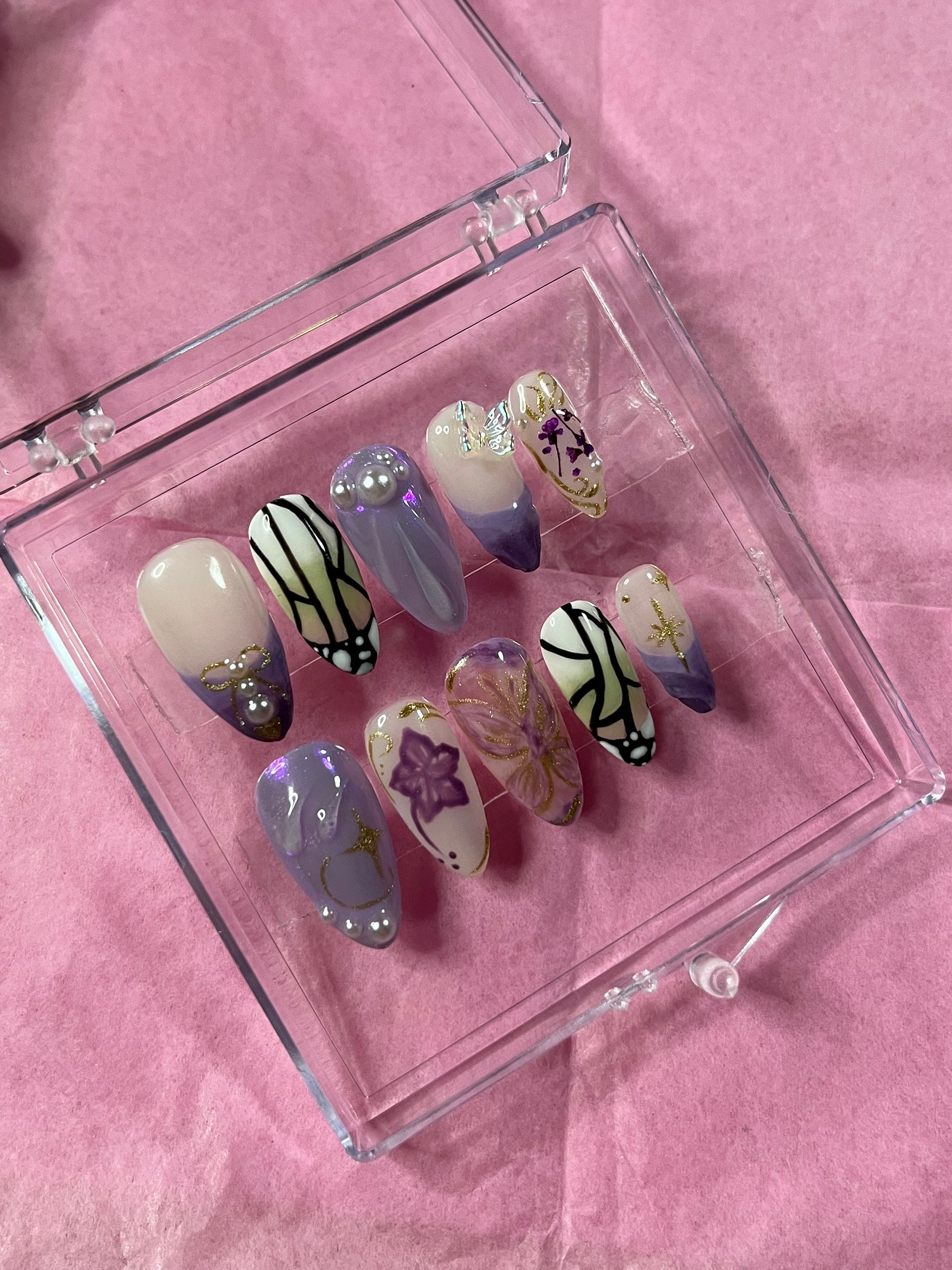 Demon Slayer Shinobu Kocho Inspired Nails - Etsy
