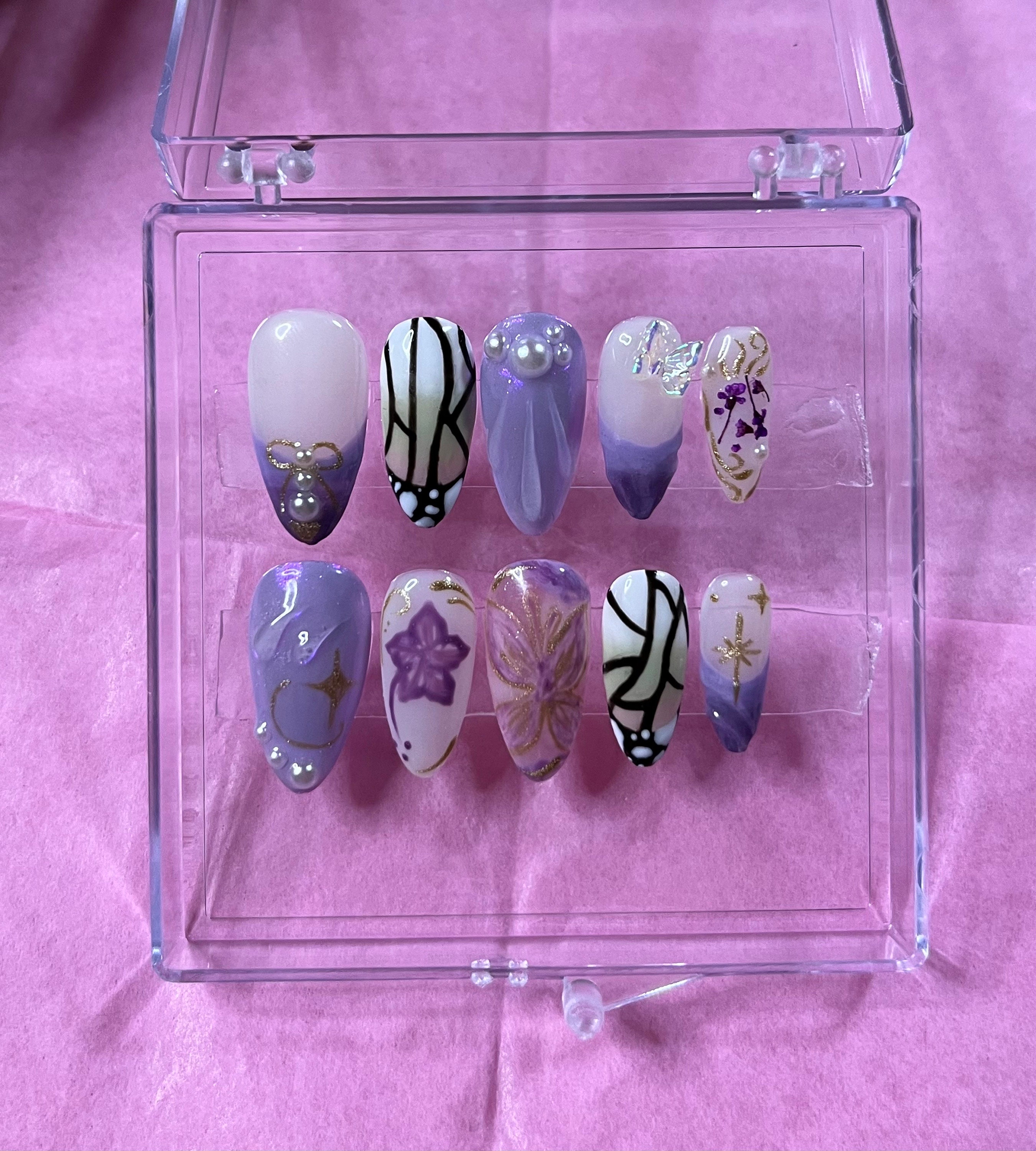 Demon Slayer Shinobu Kocho Inspired Nails - Etsy