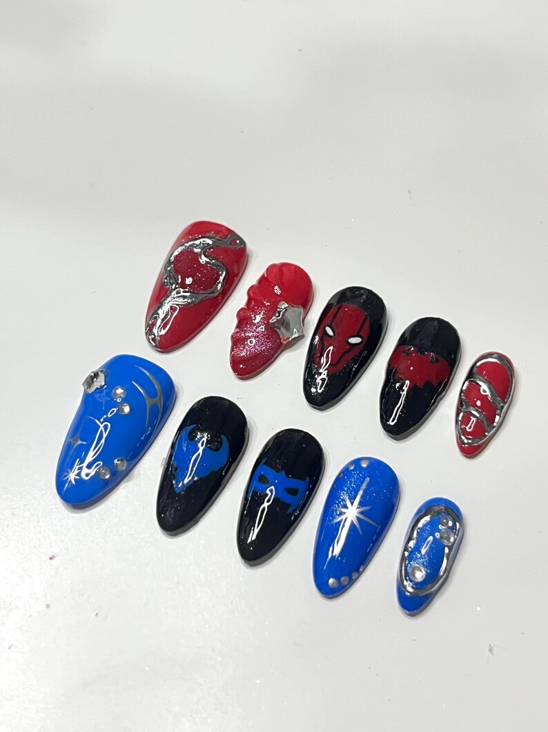 Red Hood and Night Wing Nails - Etsy