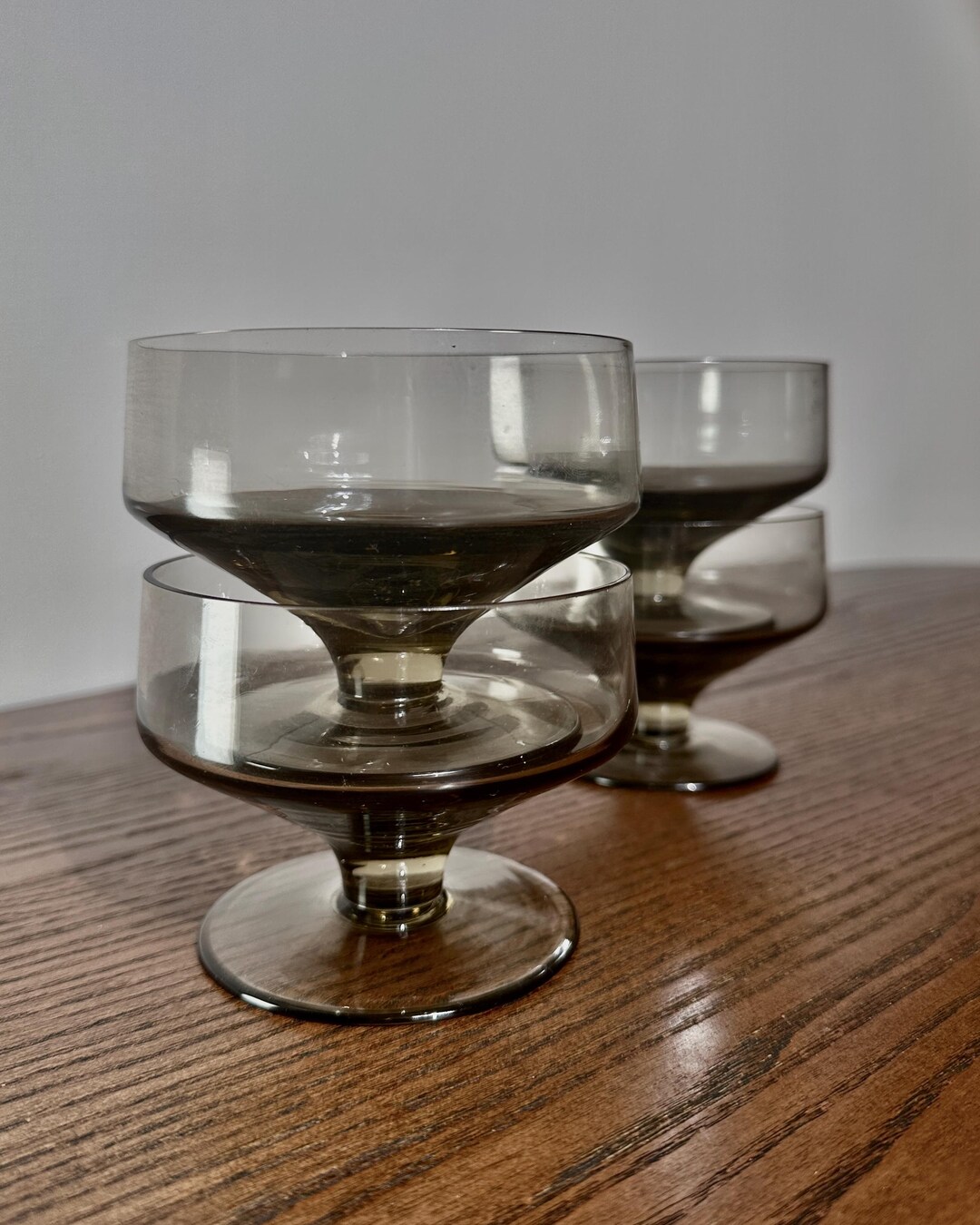 Vintage Smoked Crystal Sundae Glasses | Whitefriars Geoffrey Baxter ...
