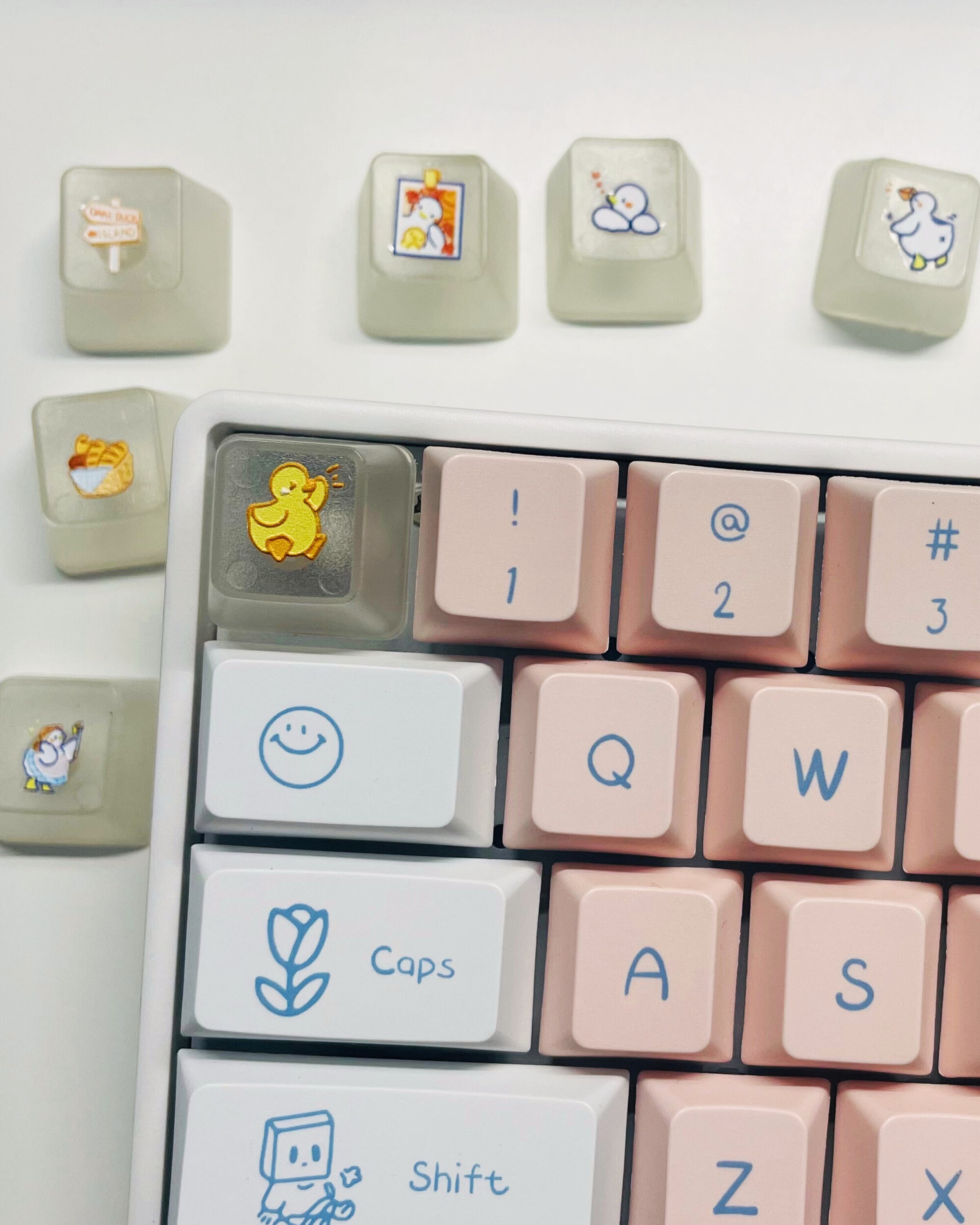 Kawaii Duckling Keycaps Set Embossed Edges, Cute Duck Design, Handmade ...