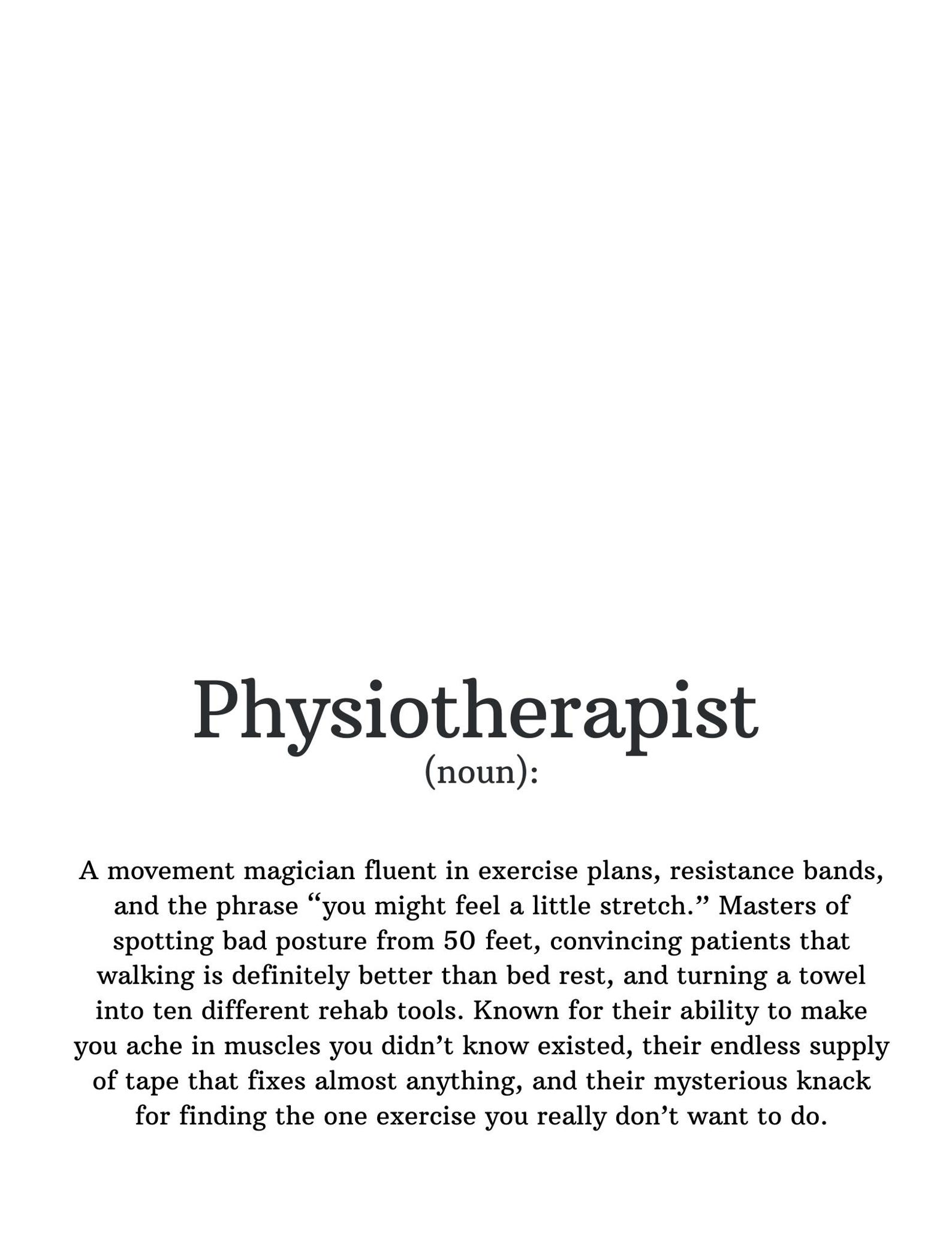 Funny Physiotherapist Definition Print – NHS Physio Humour – Hospital ...