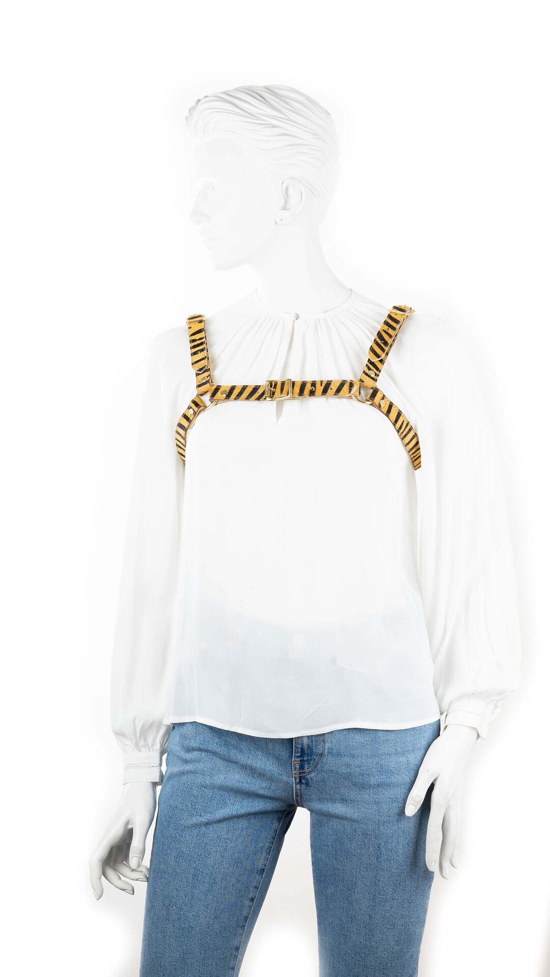 Leather Harness Women Tiger Print Calf Hair Female Chest Harness ...