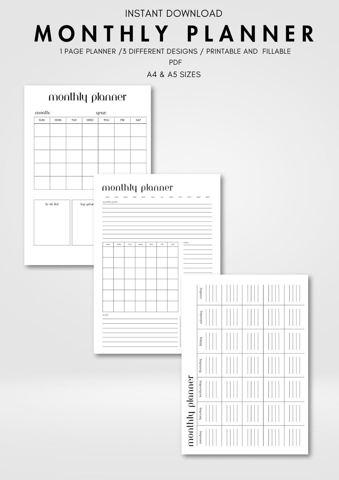 Plain and Simple Printable Fillable Undated Monthly Pintable's, Today's ...