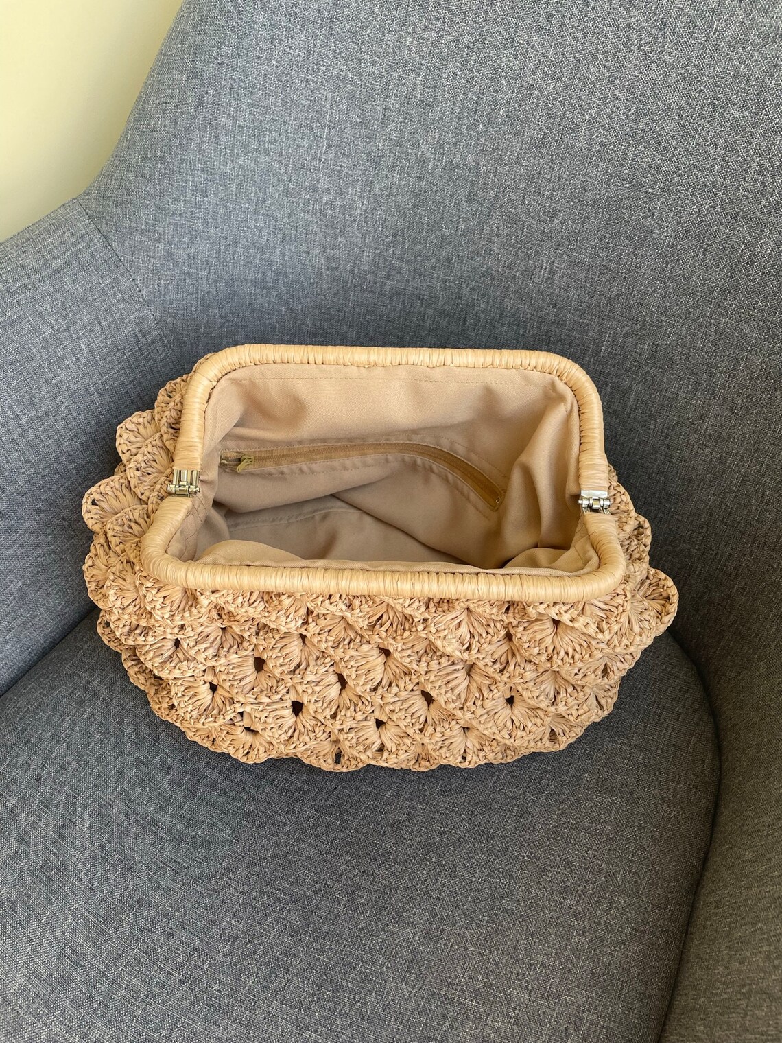 Handmade Raffia Bag, Raffia Clutch Bag, Raffia Crochet Natural Clutch ...