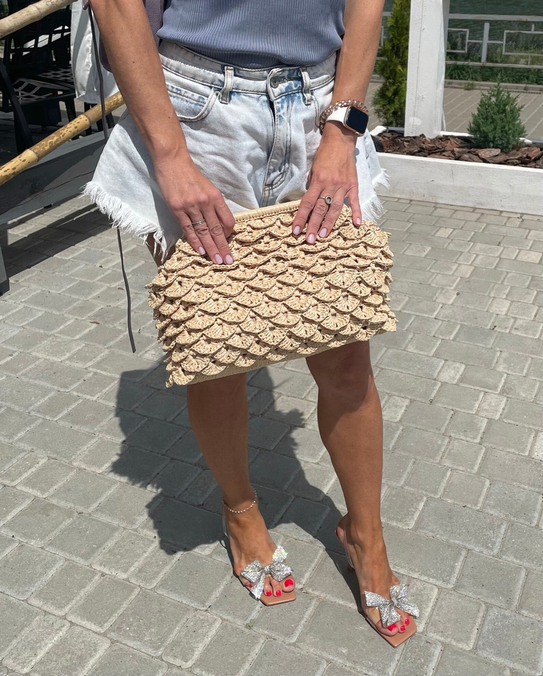 Handmade Raffia Bag, Raffia Clutch Bag, Raffia Crochet Natural Clutch ...