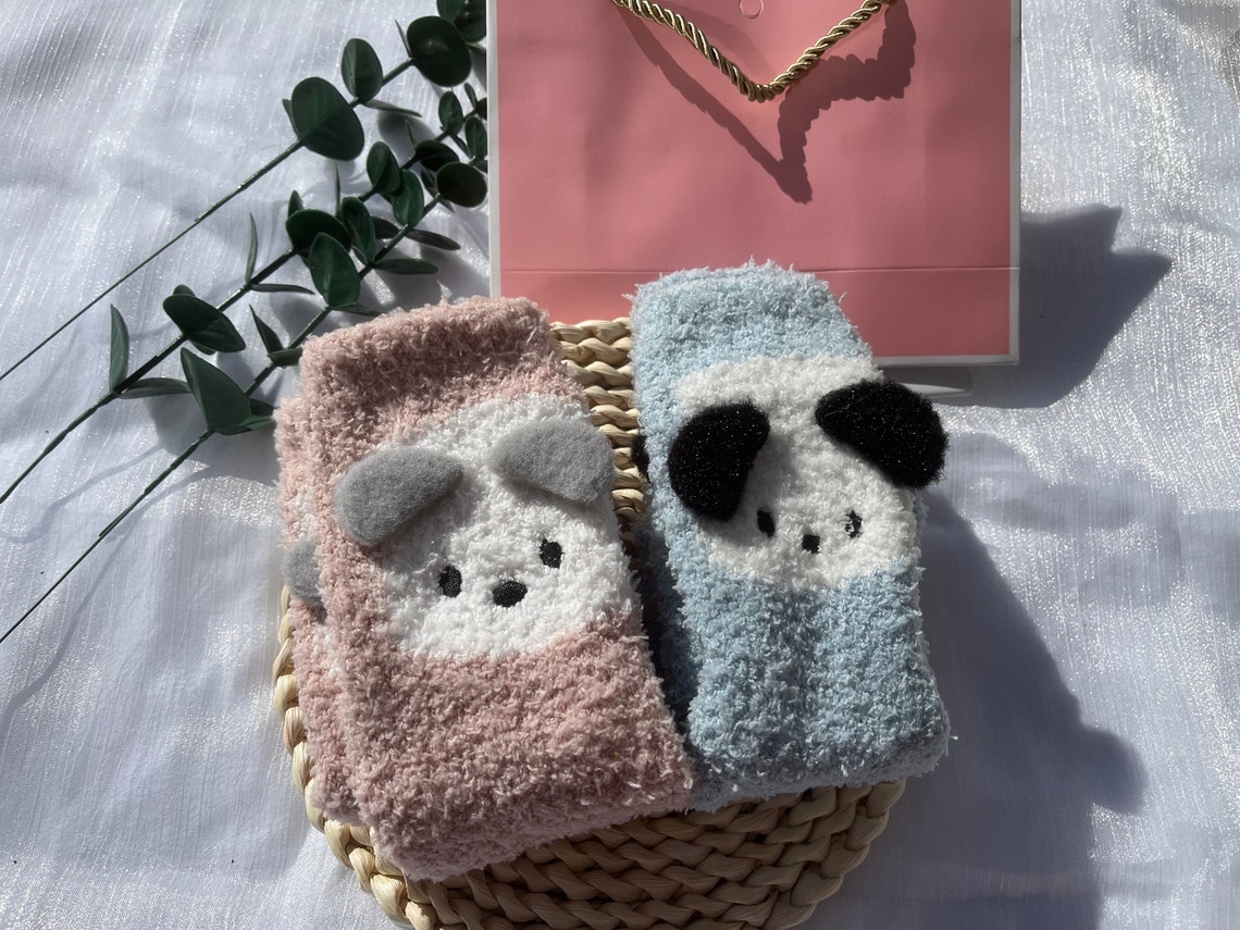 Warm Cute Fuzzy Cartoon Animal Socks Crew Length Warm Coral Fleece ...