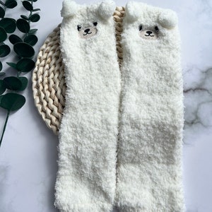 Cute Warm Fluffy Socks Home Floor Sleep 3D Bear Cute Animal Thick Fleece Fuzzy Sock New Style ...