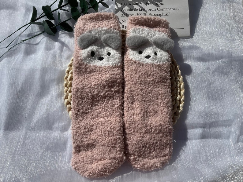 Warm Cute Fuzzy Cartoon Animal Socks Crew Length Warm Coral Fleece ...