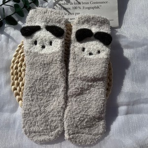Warm Cute Fuzzy Cartoon Animal Socks Crew Length Warm Coral Fleece ...
