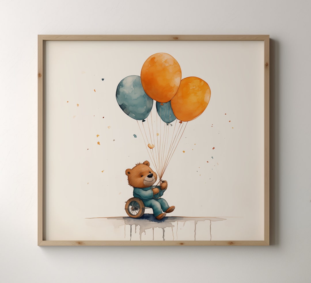 Printable Courageous Bear on Wheelchair With Balloons Digital Art ...