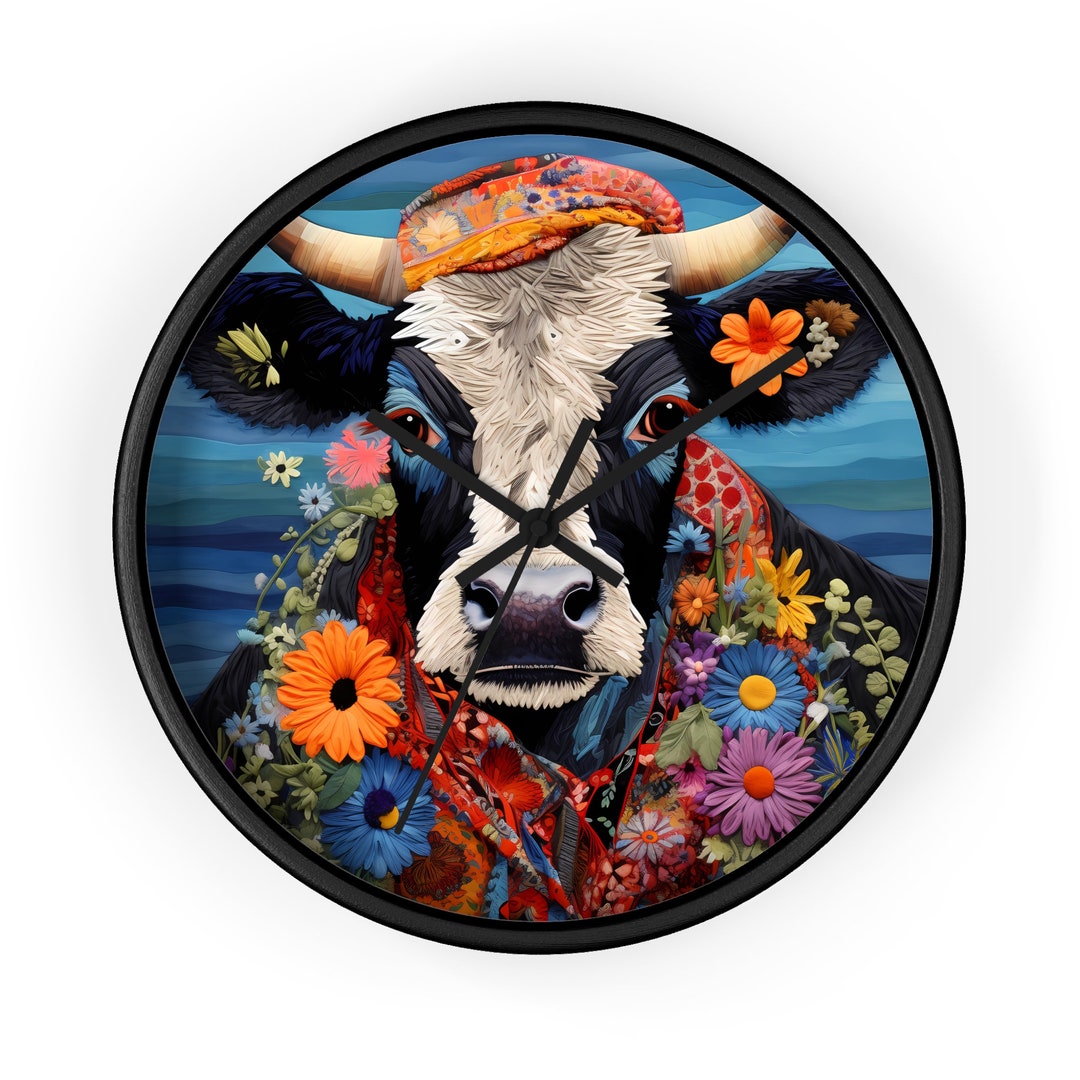 Artful Cow Wall Clock 10x10 Round Wall Clock, Farm Animal Clock, Farm ...