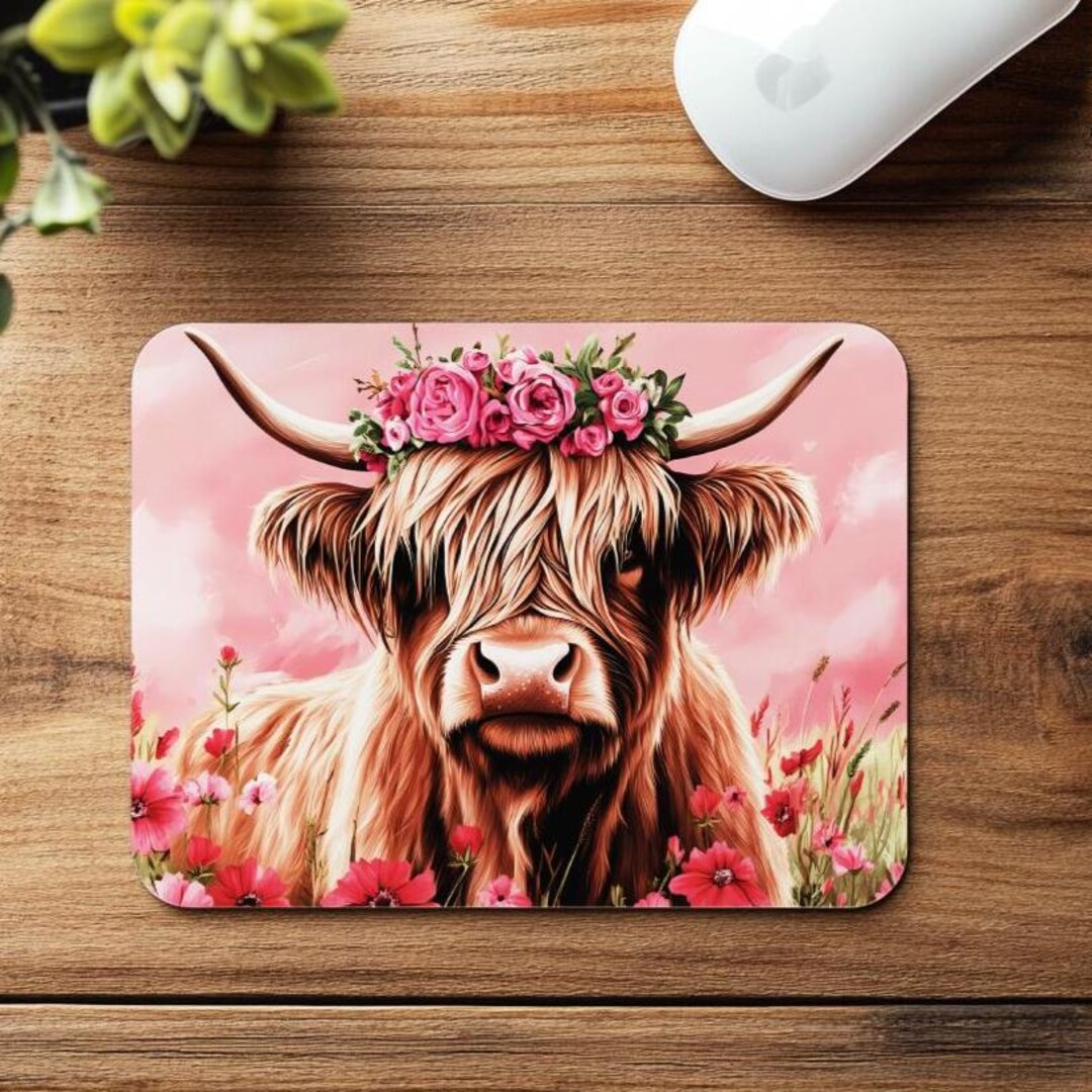 Pink Highland Cow Mouse Pad PNG, Mouse Pad Sublimation PNG, Cow ...