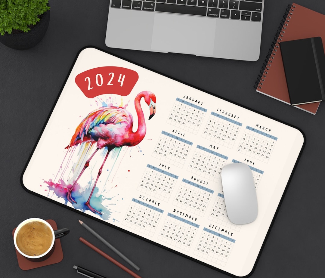 2024 Calendar Desk Mat, Pink Flamingo Desk Accessory, Calendar Mouse ...