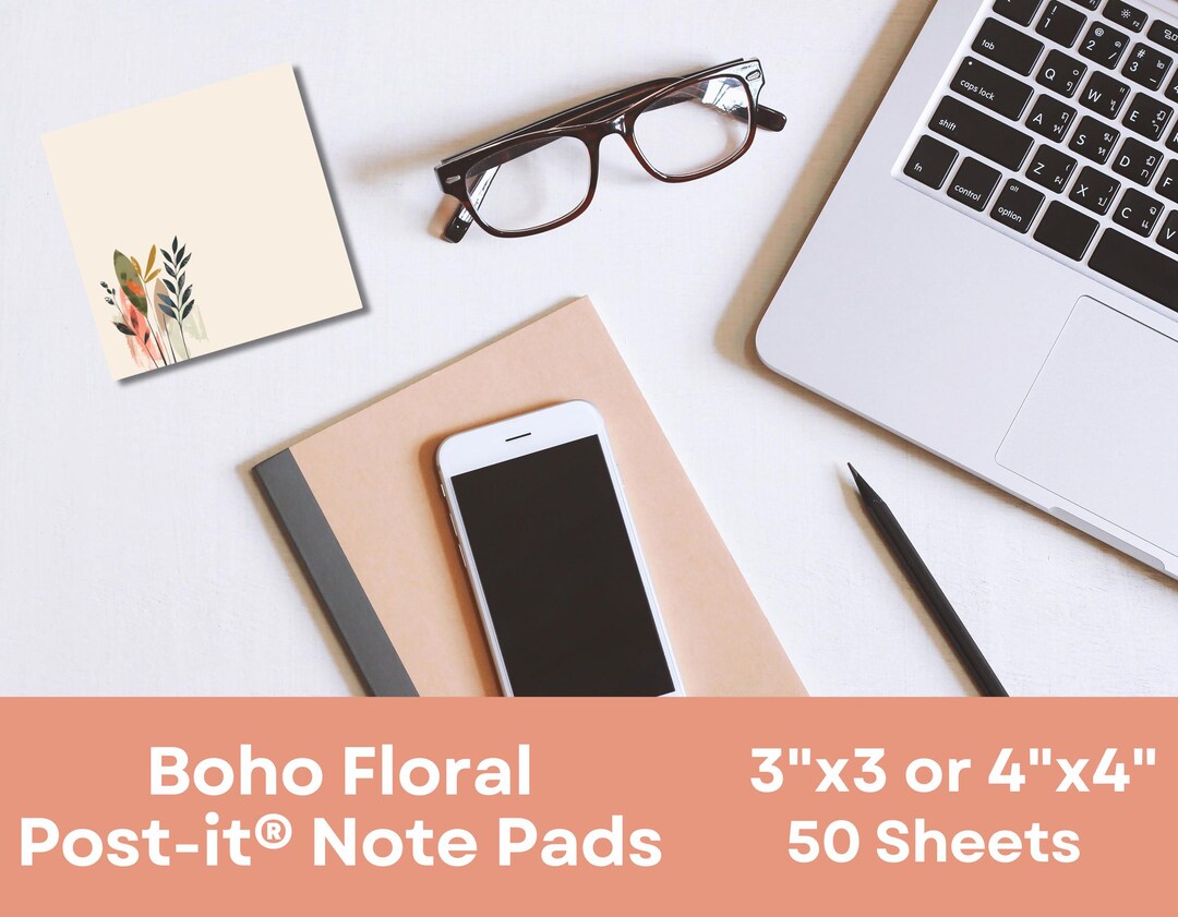 Boho Floral Post-it® Note Pads, 50 Sheets 3x3 or 4x4 Sticky Notepad - Etsy