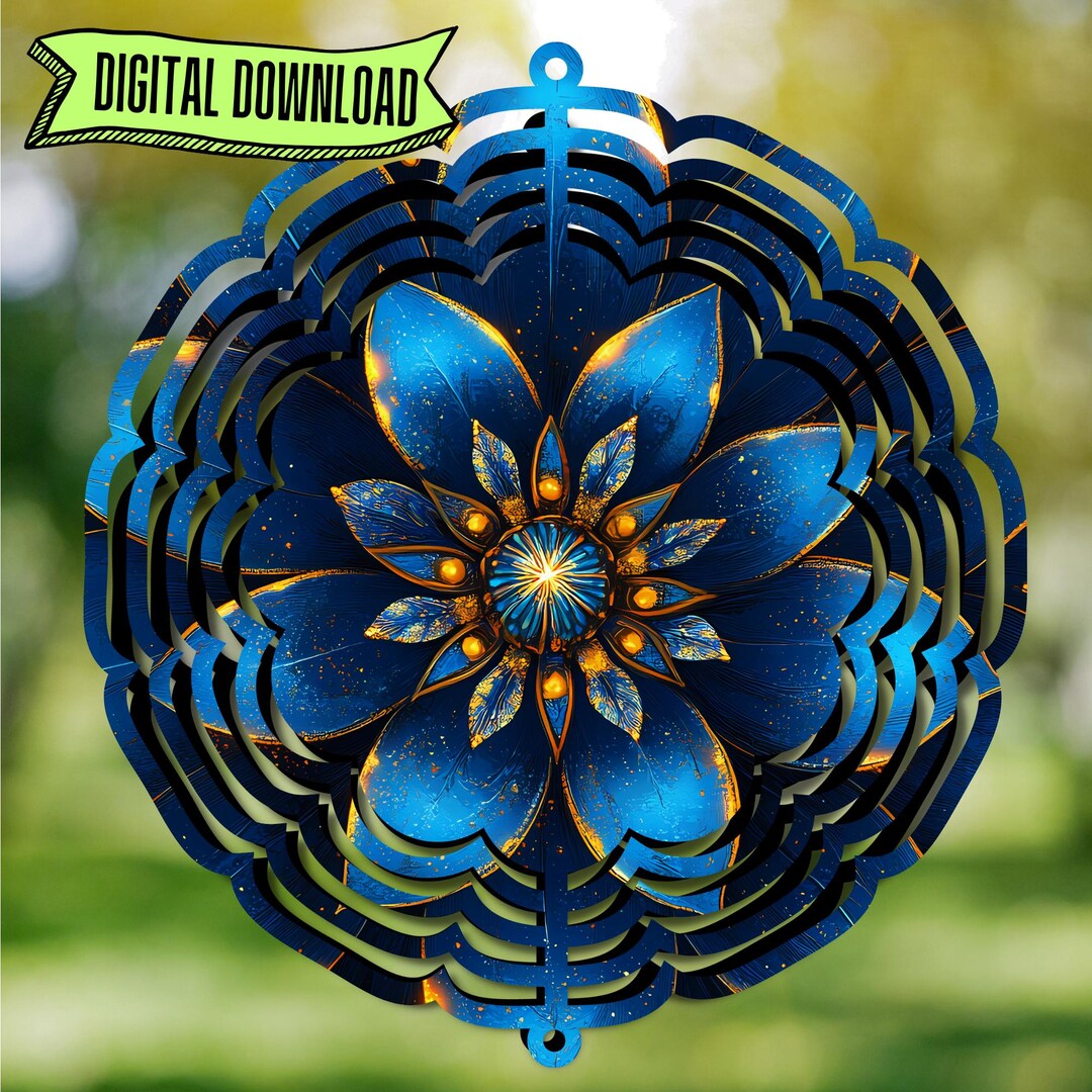 Blue Lotus Spinner PNG, Floral Wind Spinner Designs, 8 Inch Wind ...