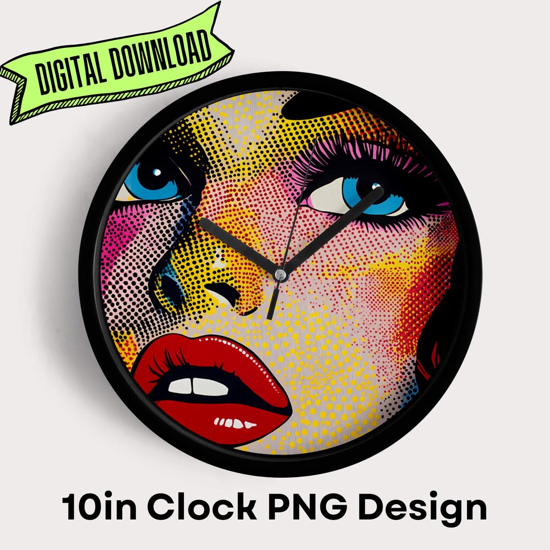 Pop Art Clock PNG Bundle, Clock Sublimation Designs, Round Clock ...