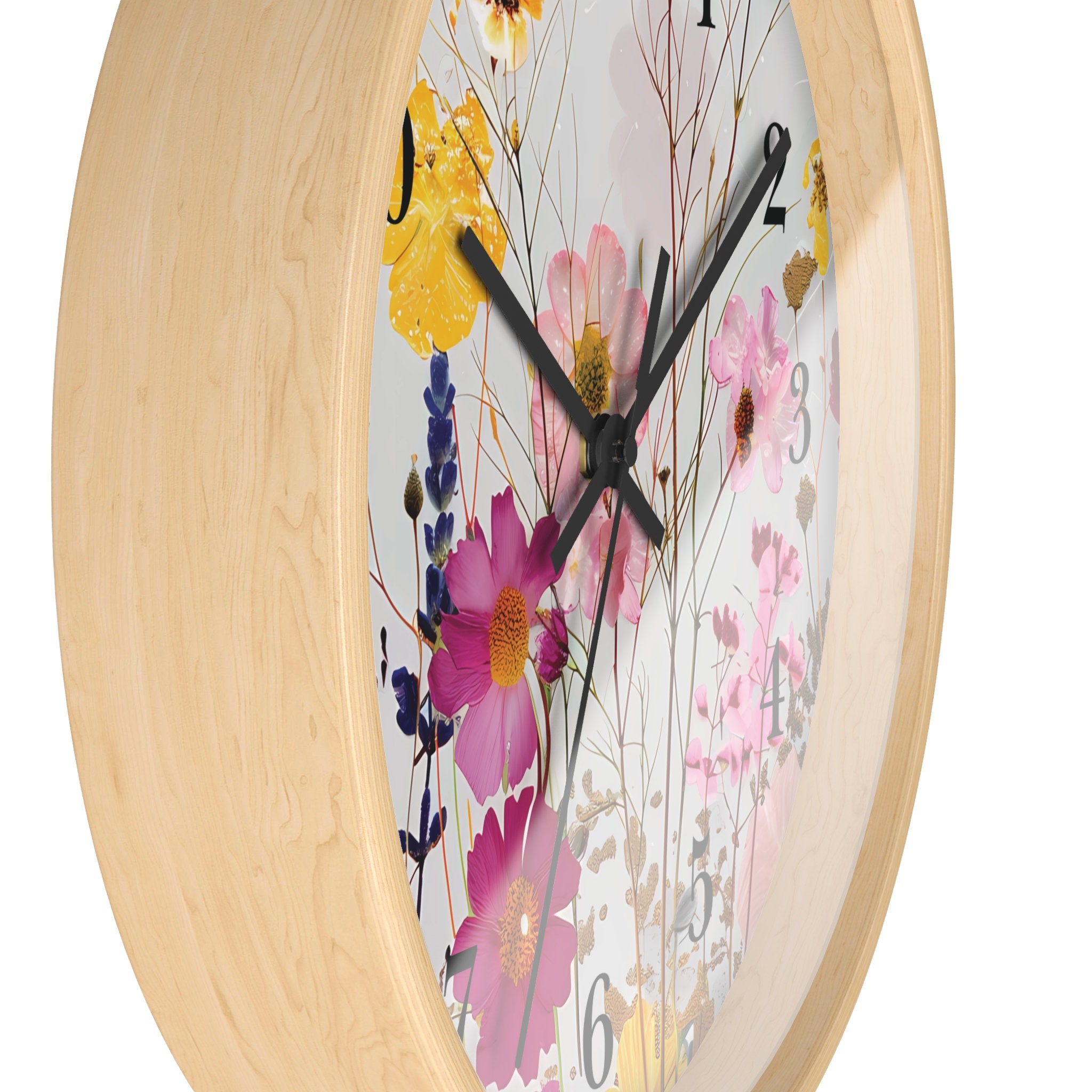 Flower Wall Clock, Floral Kitchen Clock With Numbers, Botanical Clock ...