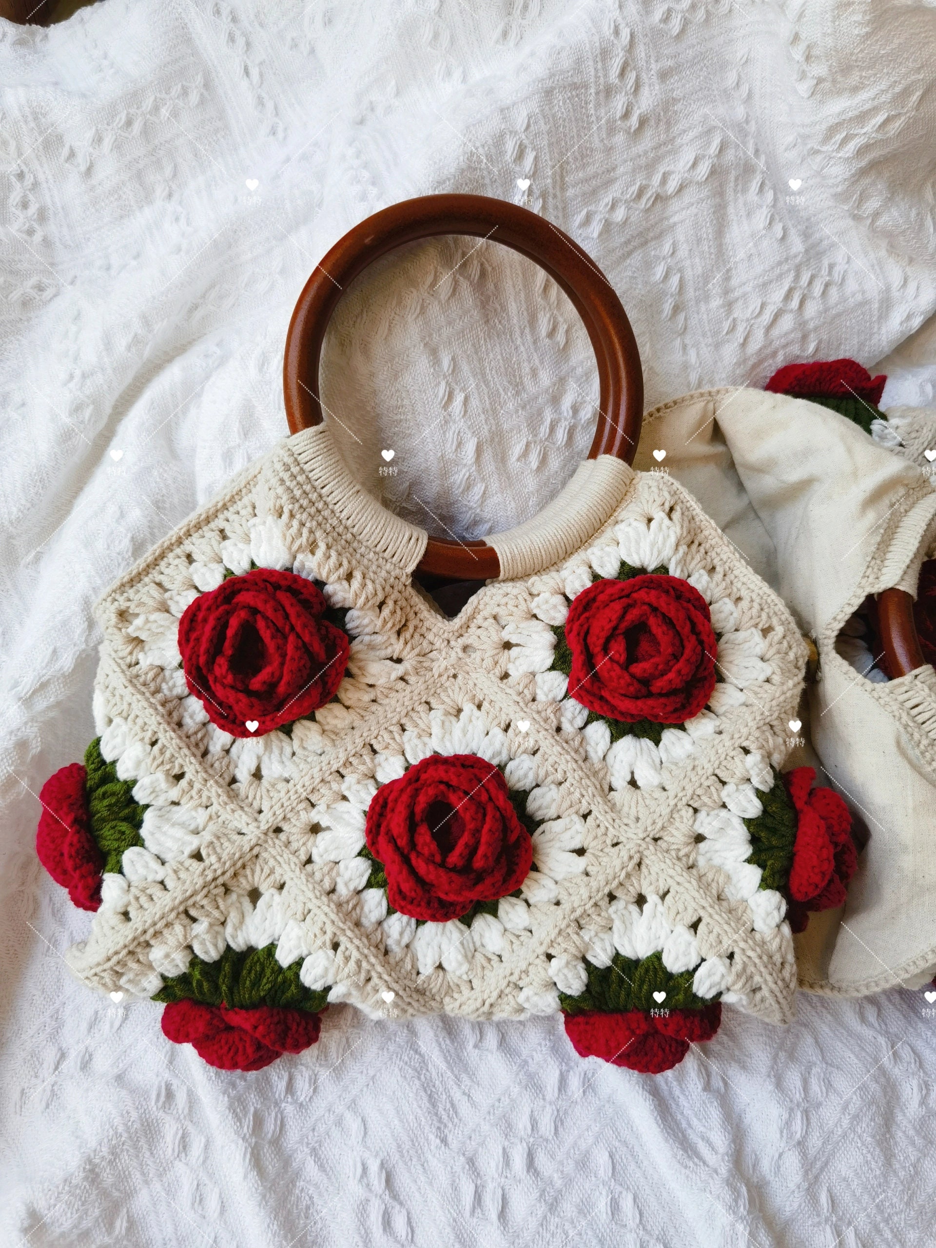 Red Rose Handbag, Granny Square Bag,knitted Bag, Handmade Bag Gifts ...