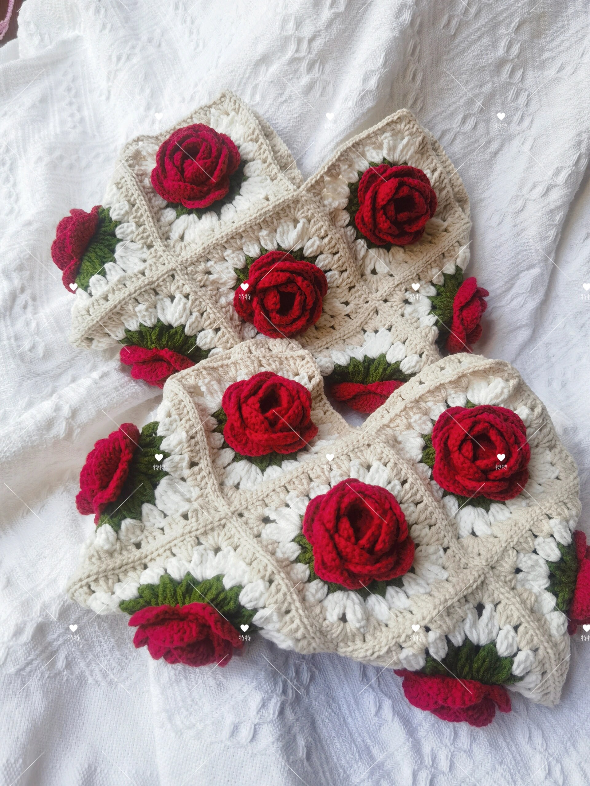 Red Rose Handbag, Granny Square Bag,knitted Bag, Handmade Bag Gifts ...