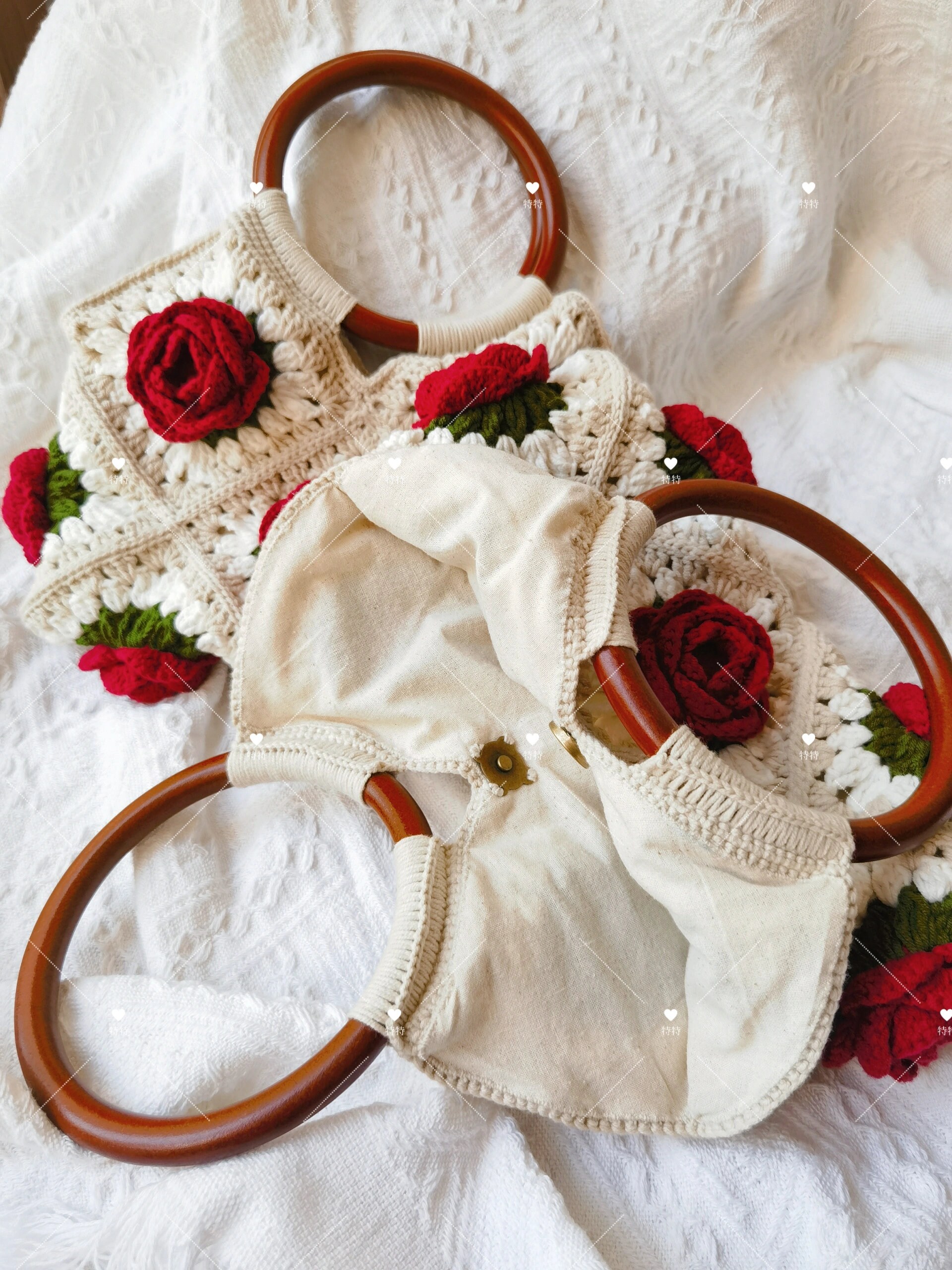 Red Rose Handbag, Granny Square Bag,knitted Bag, Handmade Bag Gifts ...