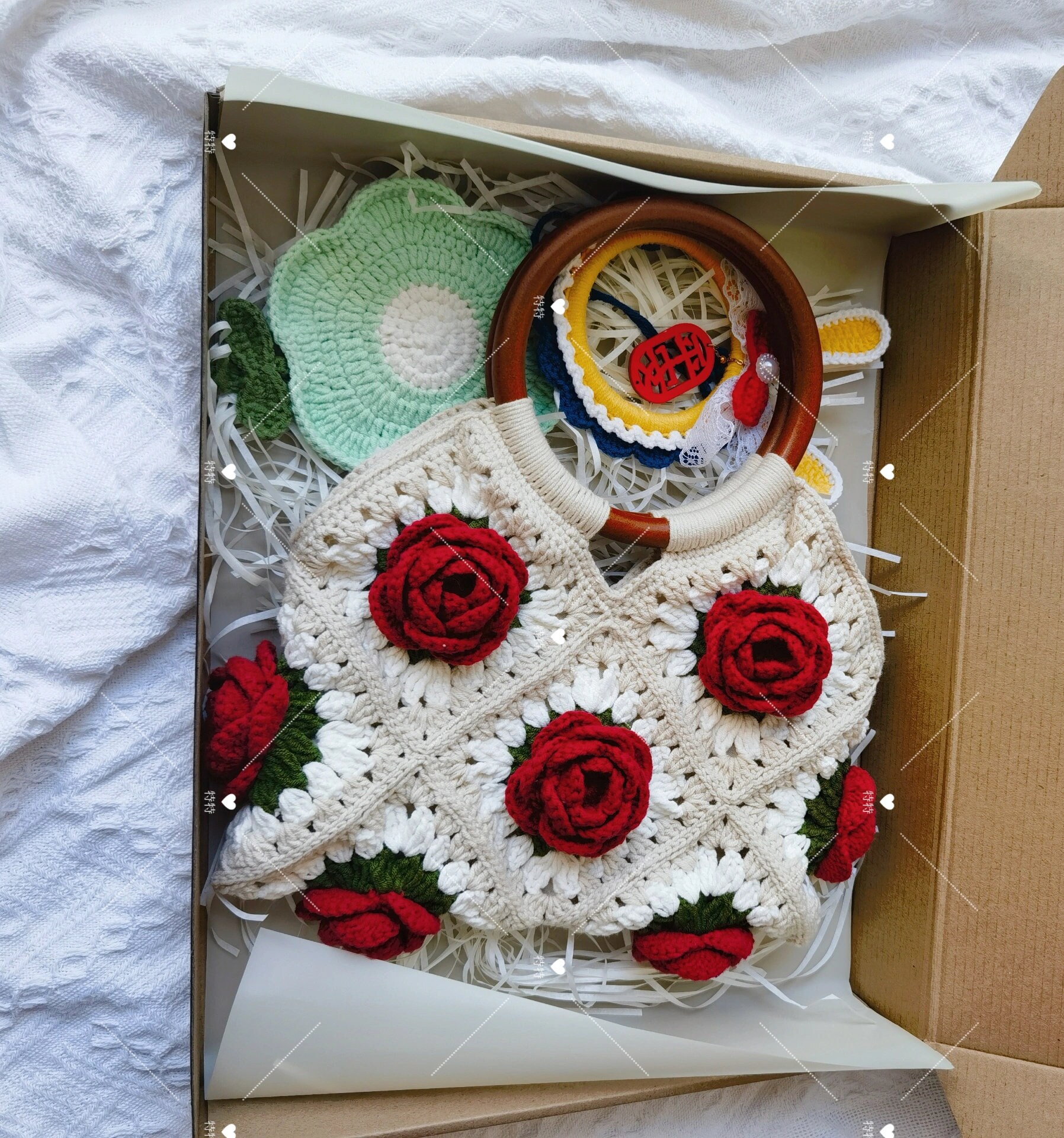 Red Rose Handbag, Granny Square Bag,knitted Bag, Handmade Bag Gifts ...