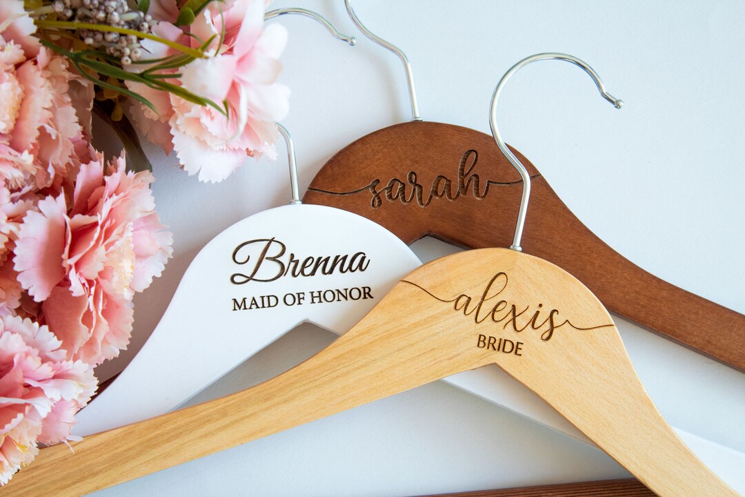 Personalized Wedding Hangers Bridal Party Hangers Custom Name Engraved ...