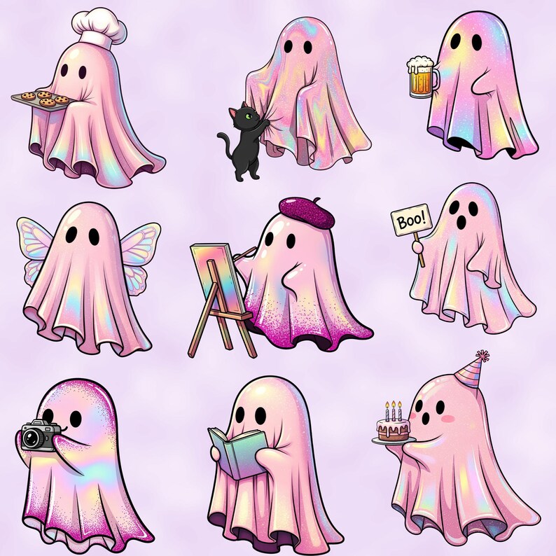 Pink Glitter Ghost Clipart Bundle - Spooky Coquette Halloween PNG ...