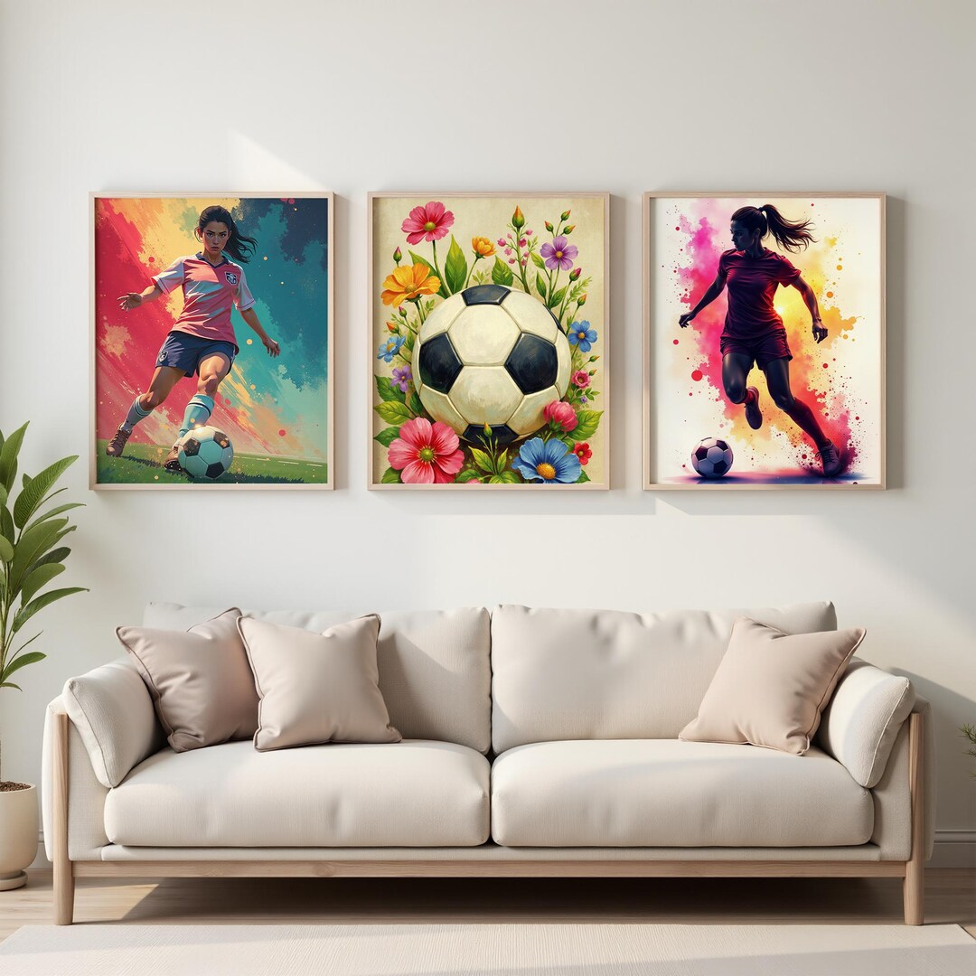 Soccer Girl Wall Art - Woman Playing Football Bundle - Soccer Mom Home ...