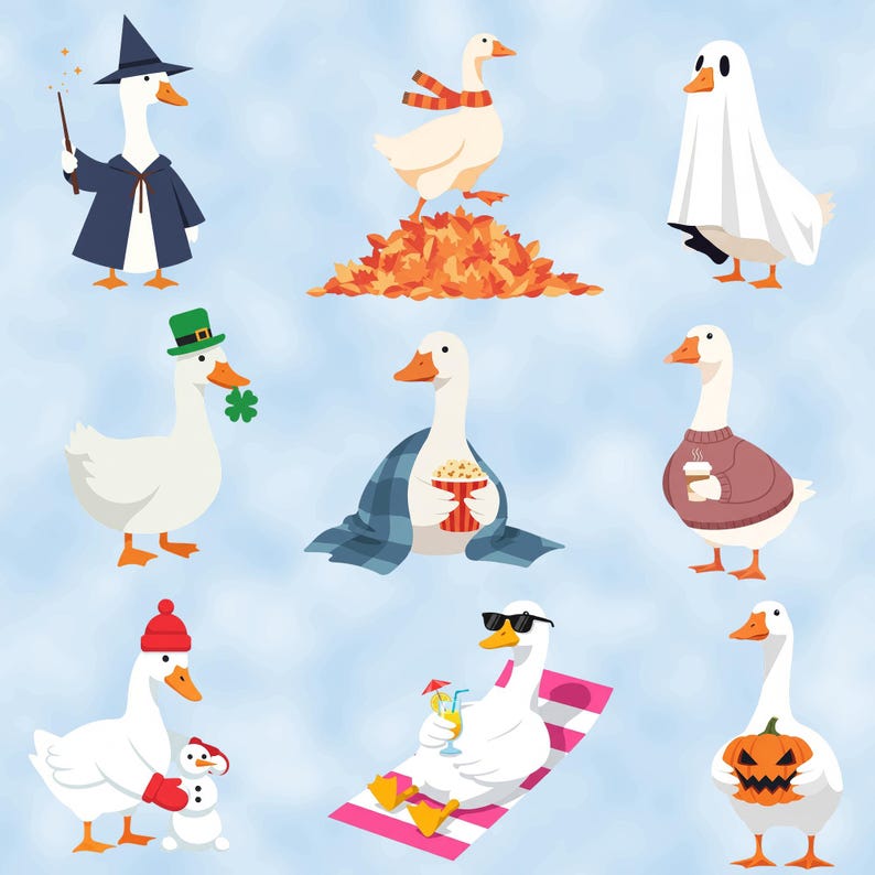 Funny Goose PNG Clipart Bundle - Minimalist Silly Goose Whimsical ...