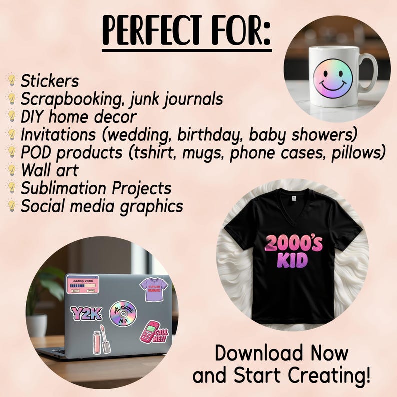 Y2K Aesthetic PNG Bundle, 2000s Clipart, Retro Sublimation Designs, Y2K ...