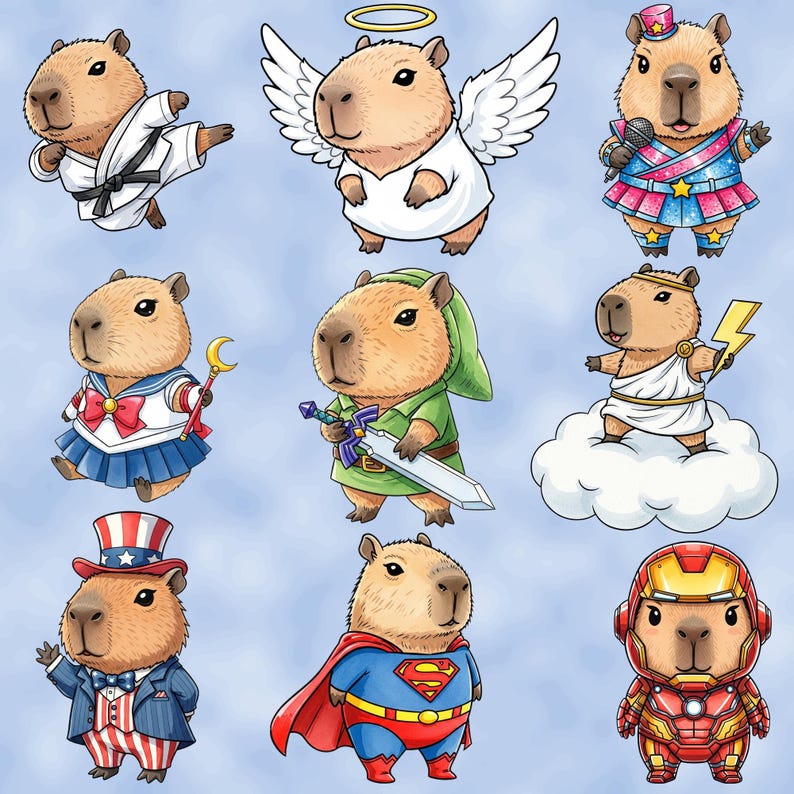 Funny Capybara Bundle - Fun and Cute Sublimation PNG Designs - Cartoon ...
