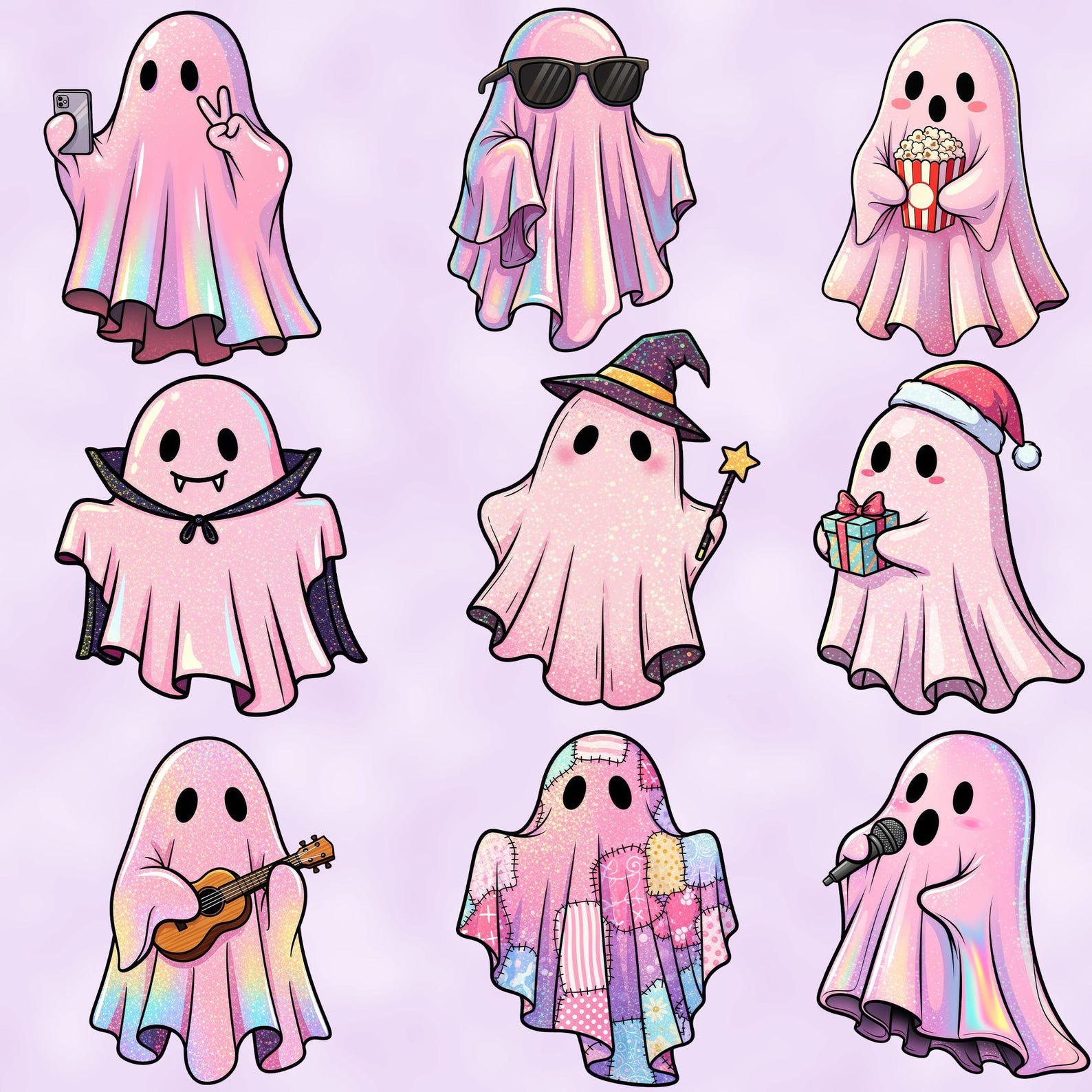 Pink Glitter Ghost Clipart Bundle - Spooky Coquette Halloween PNG ...