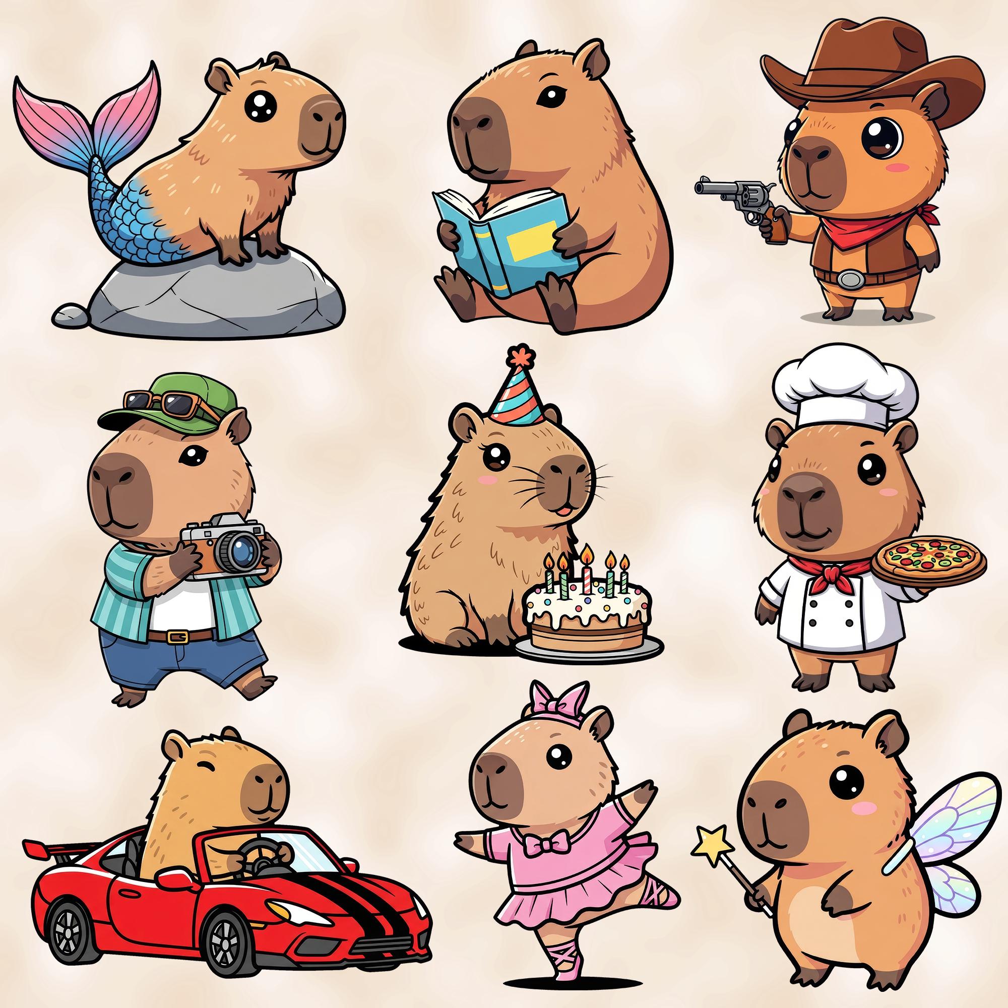 Fun Capybara Bundle - Funny and Cute Sublimation PNG Designs - Cartoon ...