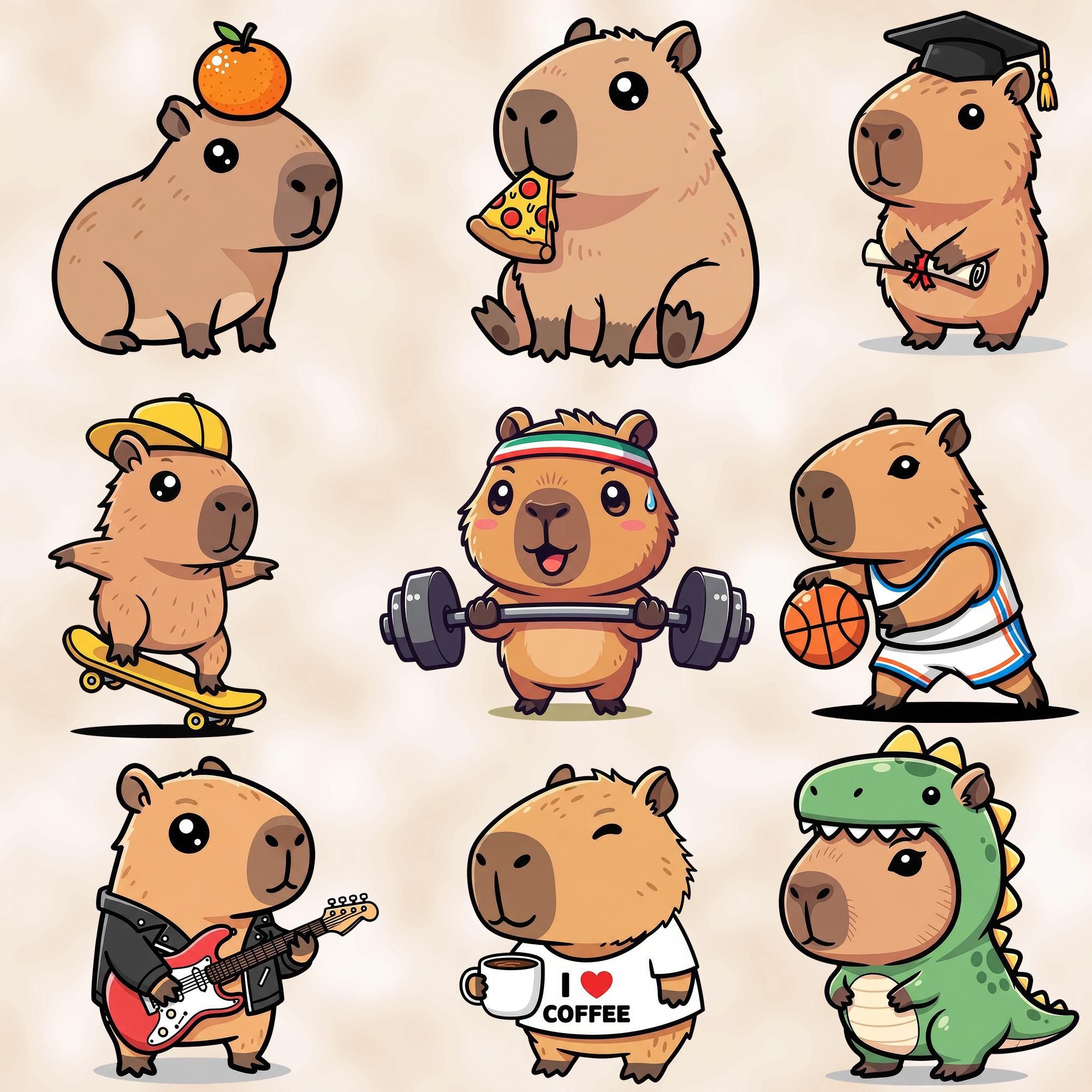 Fun Capybara Bundle - Funny and Cute Sublimation PNG Designs - Cartoon Clip Art - Capybara ...