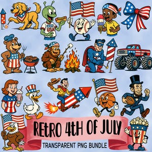 Retro 4th of July PNG Bundle, Vintage Independence Day Clipart, Retro ...
