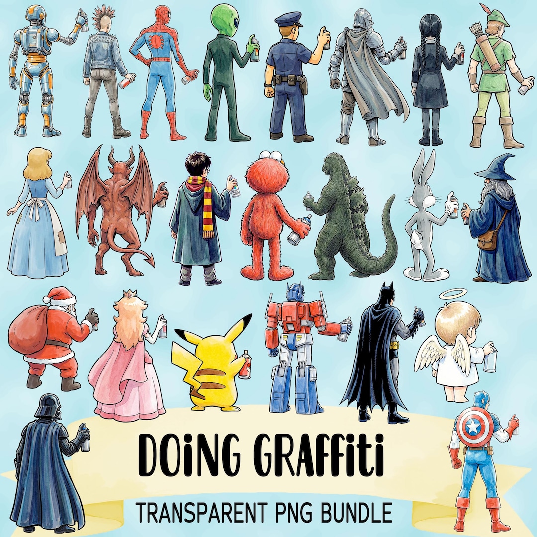 Iconic Pop Culture Characters Doing Graffiti Bundle - Popular Subjects ...