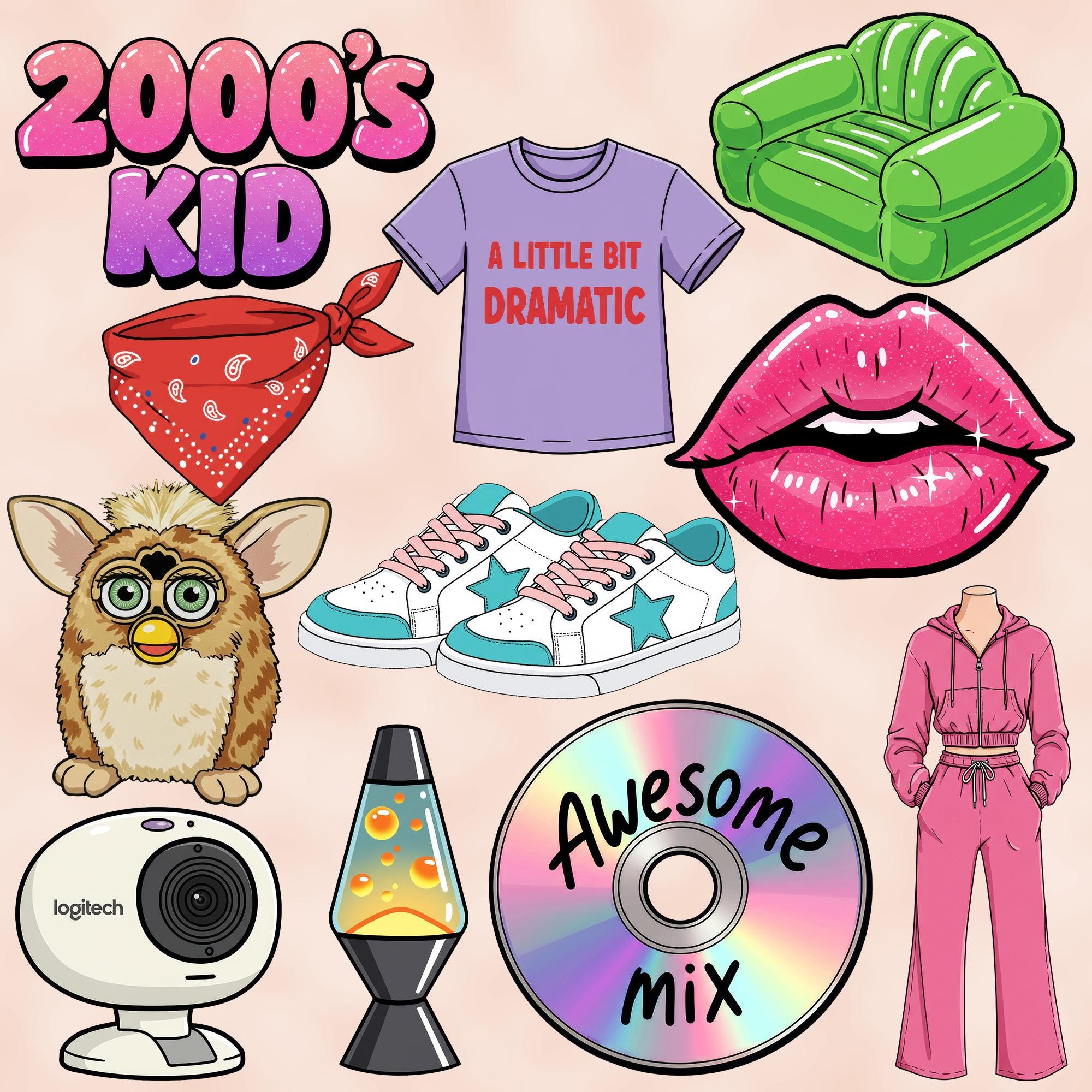 Y2K Aesthetic PNG Bundle, 2000s Clipart, Retro Sublimation Designs, Y2K ...