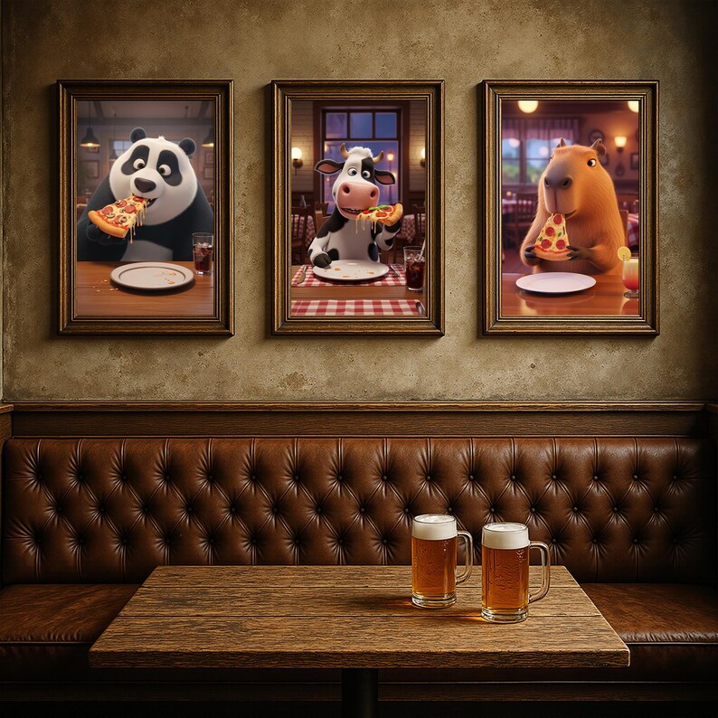 32 Cute Animals Eating at Restaurant Wall Art Bundle - Printable Bar ...