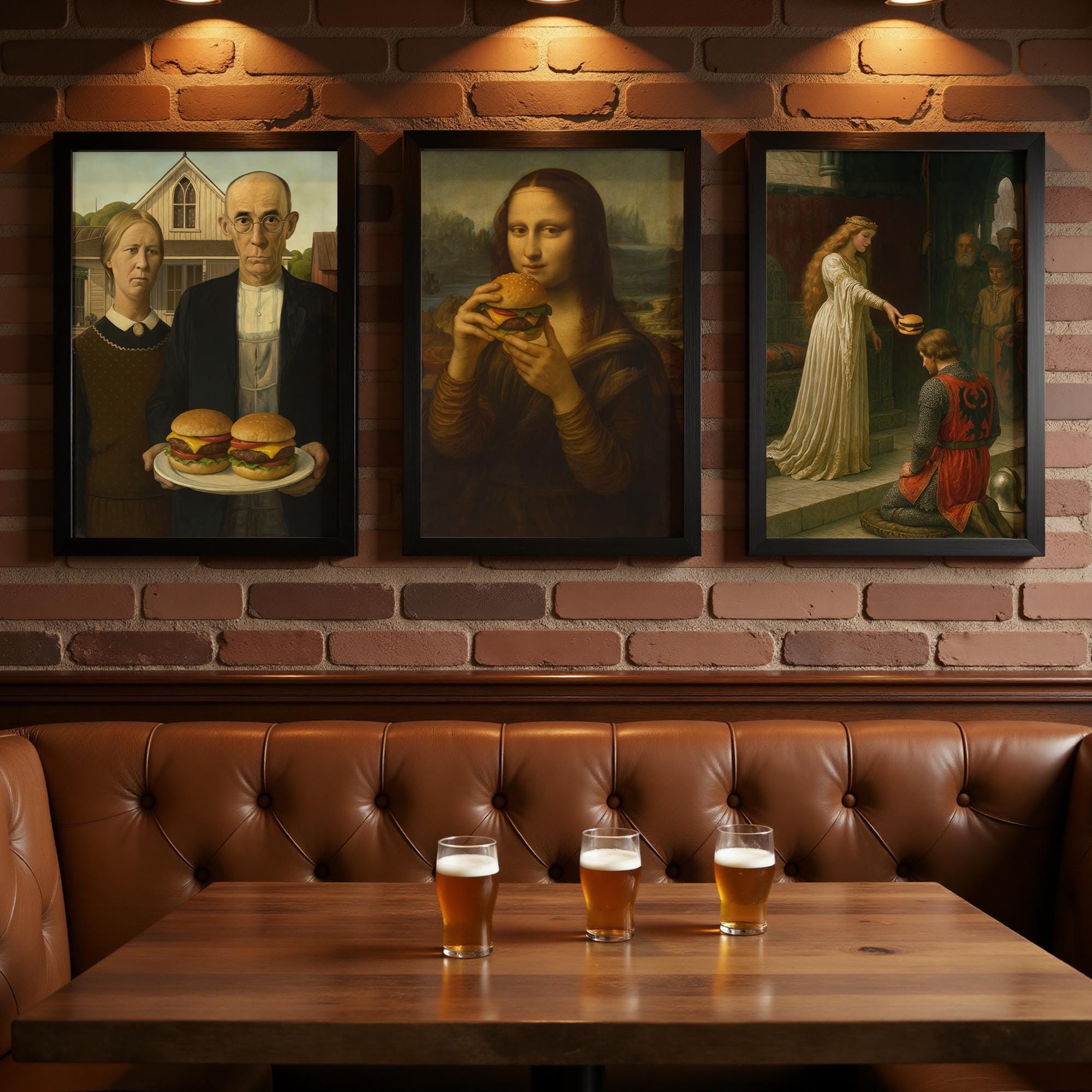 Famous Paintings Eating Burger, Restaurant Wall Art Bundle - Printable ...