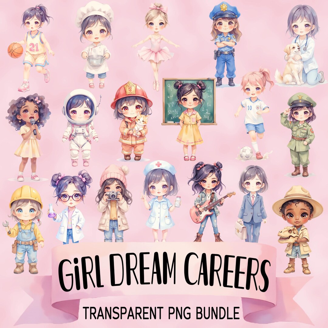 Kawaii Girls Career Bundle - Motivational Woman Ideas - Sublimation PNG ...