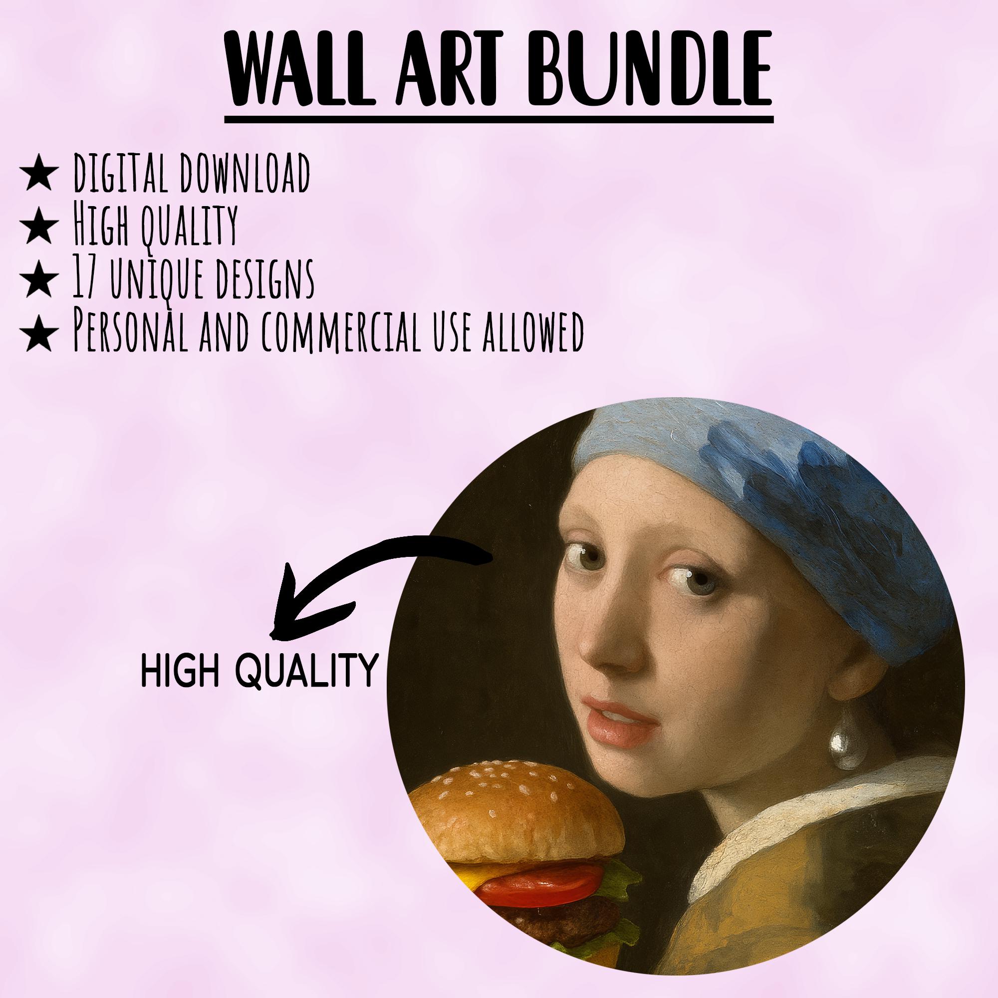 Famous Paintings Eating Burger, Restaurant Wall Art Bundle - Printable ...