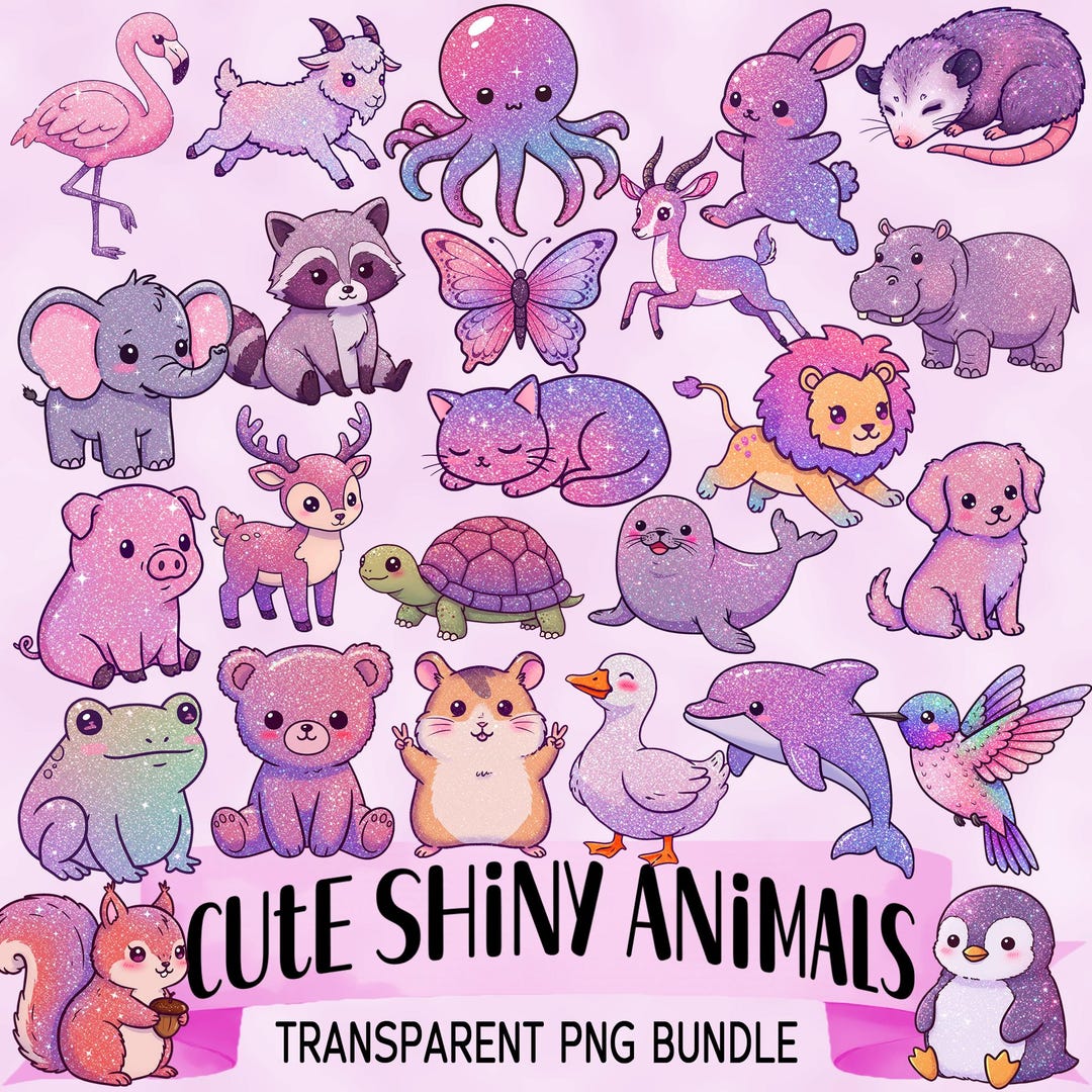 Cute Shiny Animals Clipart Bundle - Sparkly Kawaii Animal Pngs for Kids ...