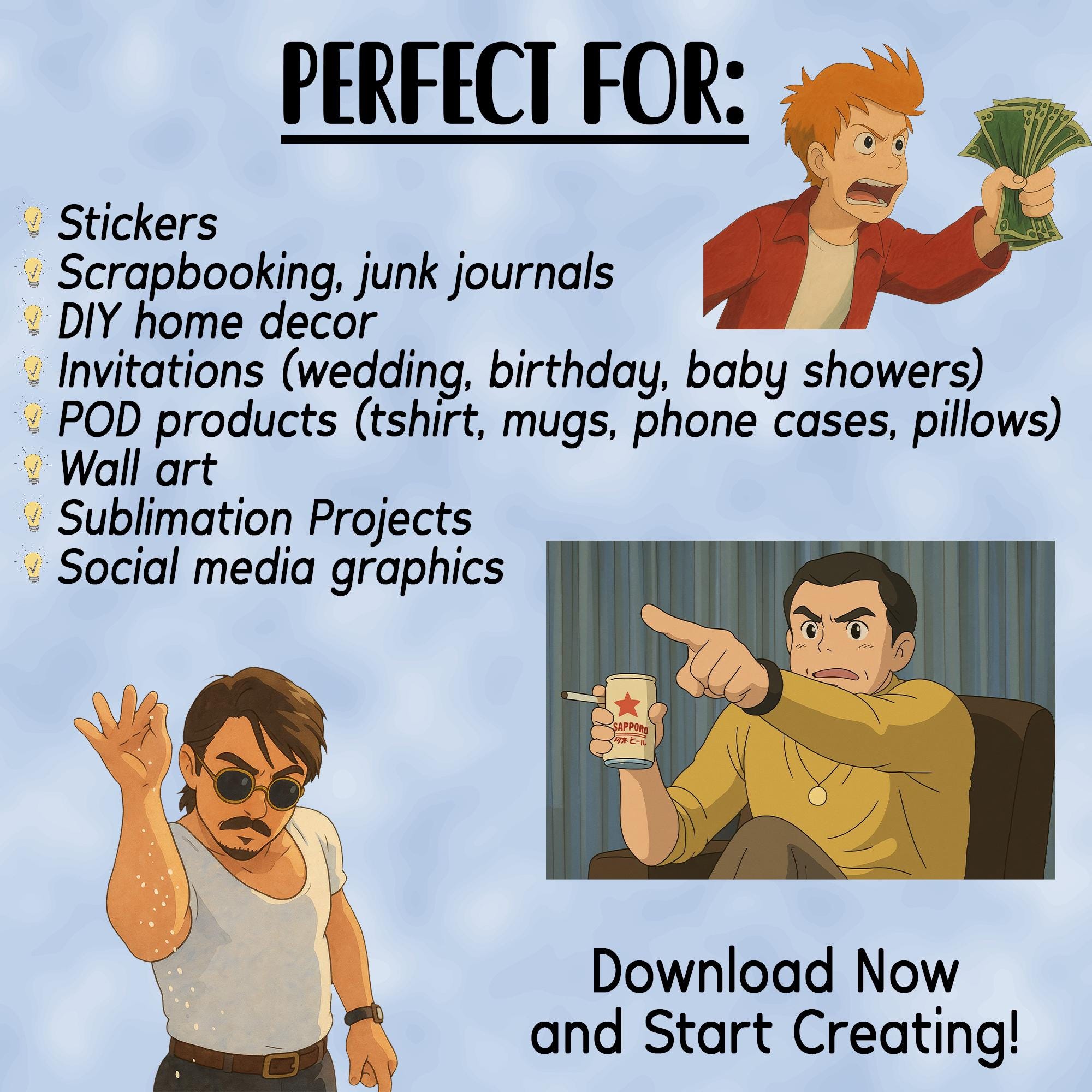 Popular Memes Bundle, Ghibli Anime Style Memes Pack - Printable Funny ...